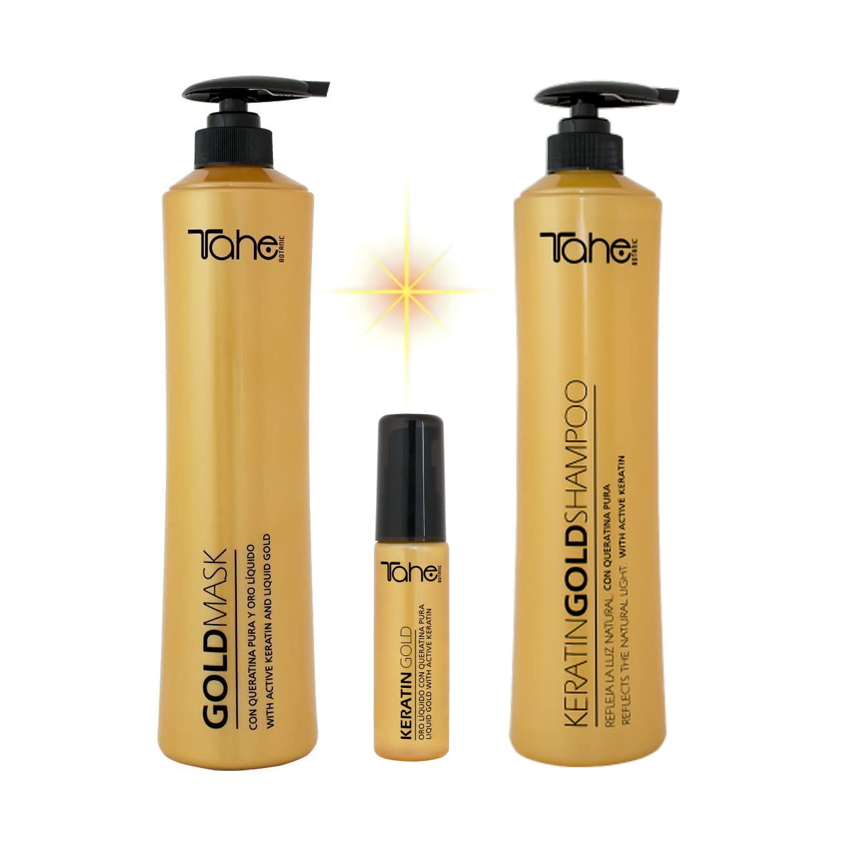 Tahe Keratin Gold Shampoo 800ml + Mask 800ml + Keratin Serum 30ml