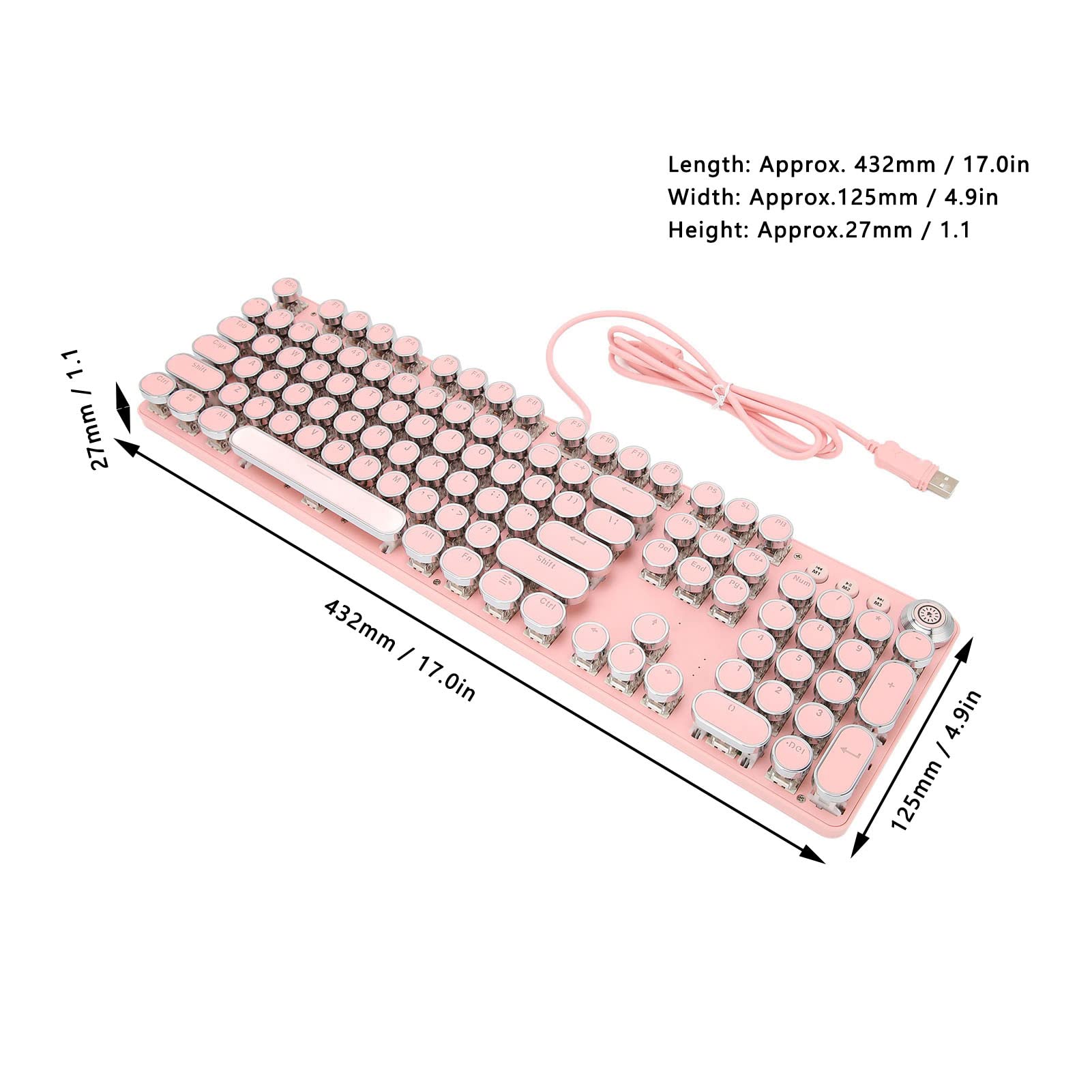 YYOYY Mechanical Keyboard, 104 Keys Punk Keycap, Wired Gaming Keyboard, Multi Light Mode Adjustment, Cute Pink Appearance for Girl, Compact Design, for Computer (902-7 Pink Punk)