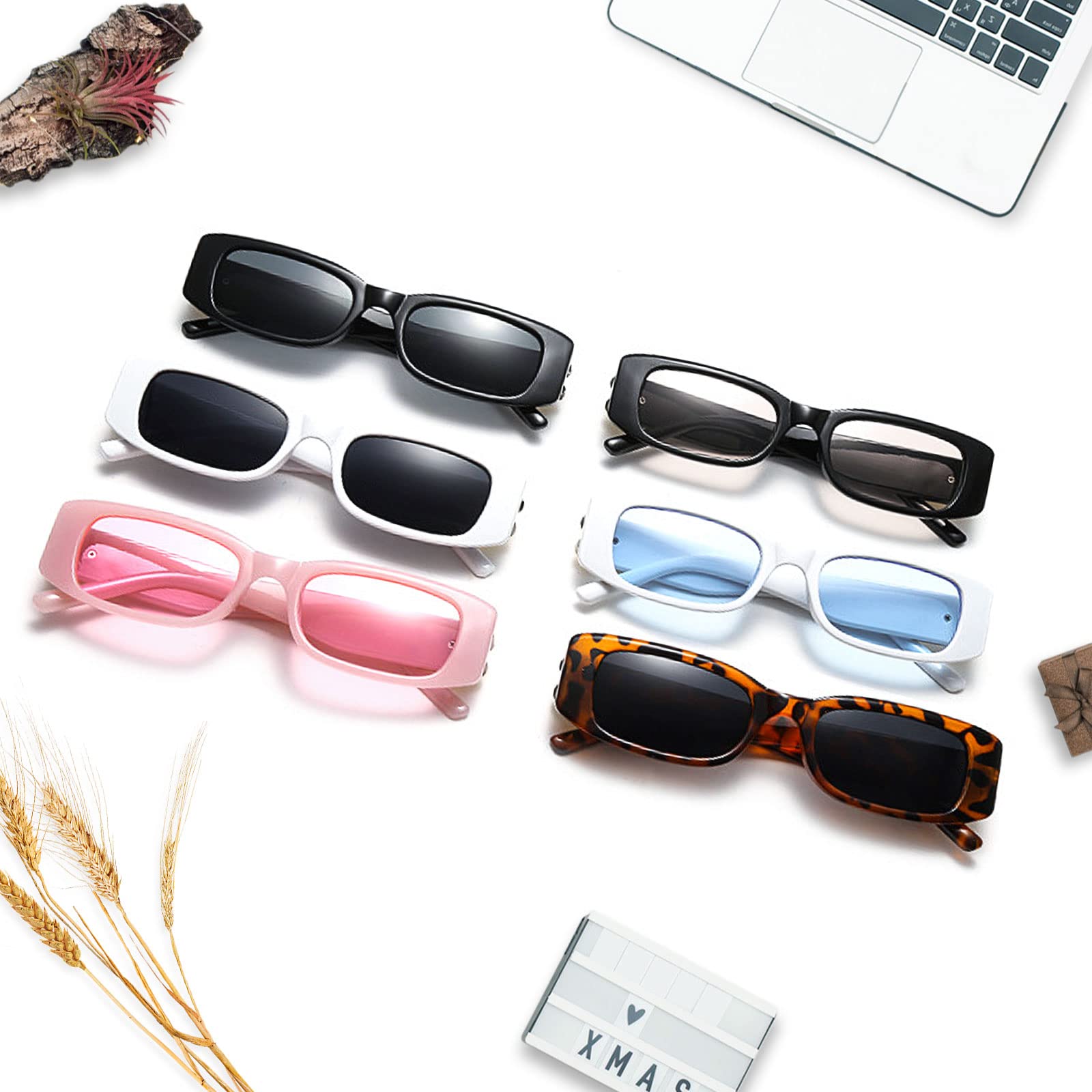 QYVEWY 3 Pairs Small Rectangle Sunglasses for Women 90s Retro Trendy Frame Y2K Sun Glasses (Style2)