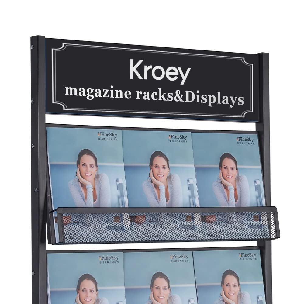 Kroey Floor Magazine Rack brochure Display Stand for Offices and Public Reception Area,Literature Rack with 4 Universal Wheels (70"×27×13.8")