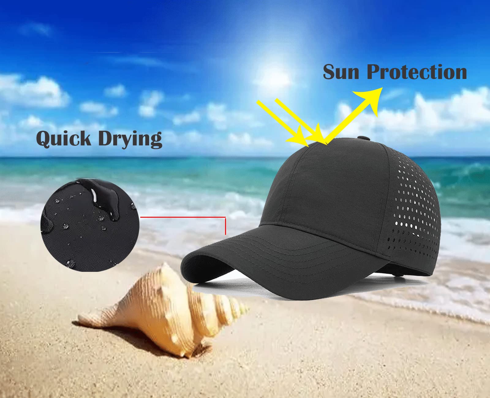 PoKids Men Quick Dry Hat Oversize XL Men Women Baseball Hat Lightweight Mesh Hat Running Outdoor Sport Cap(23.3"-25.5") Black