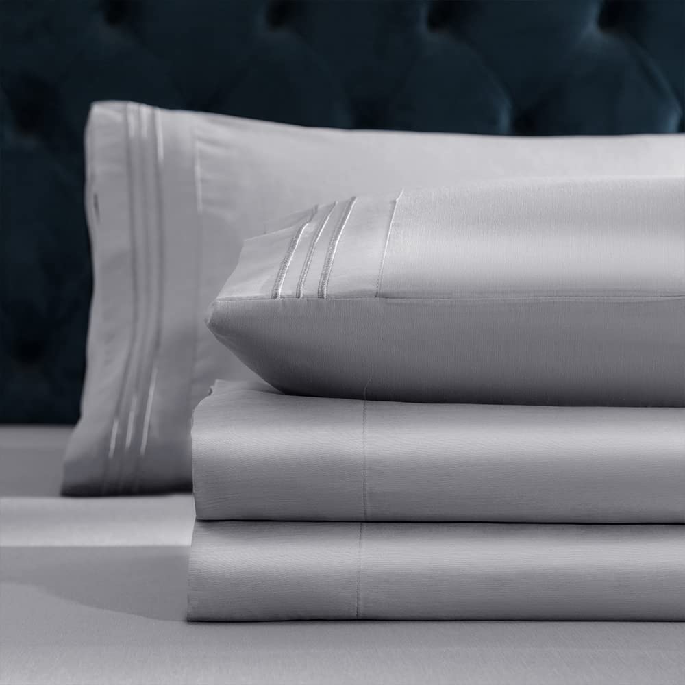 SAKIAO 4PC New Bed Sheets Set (Queen, Grey)