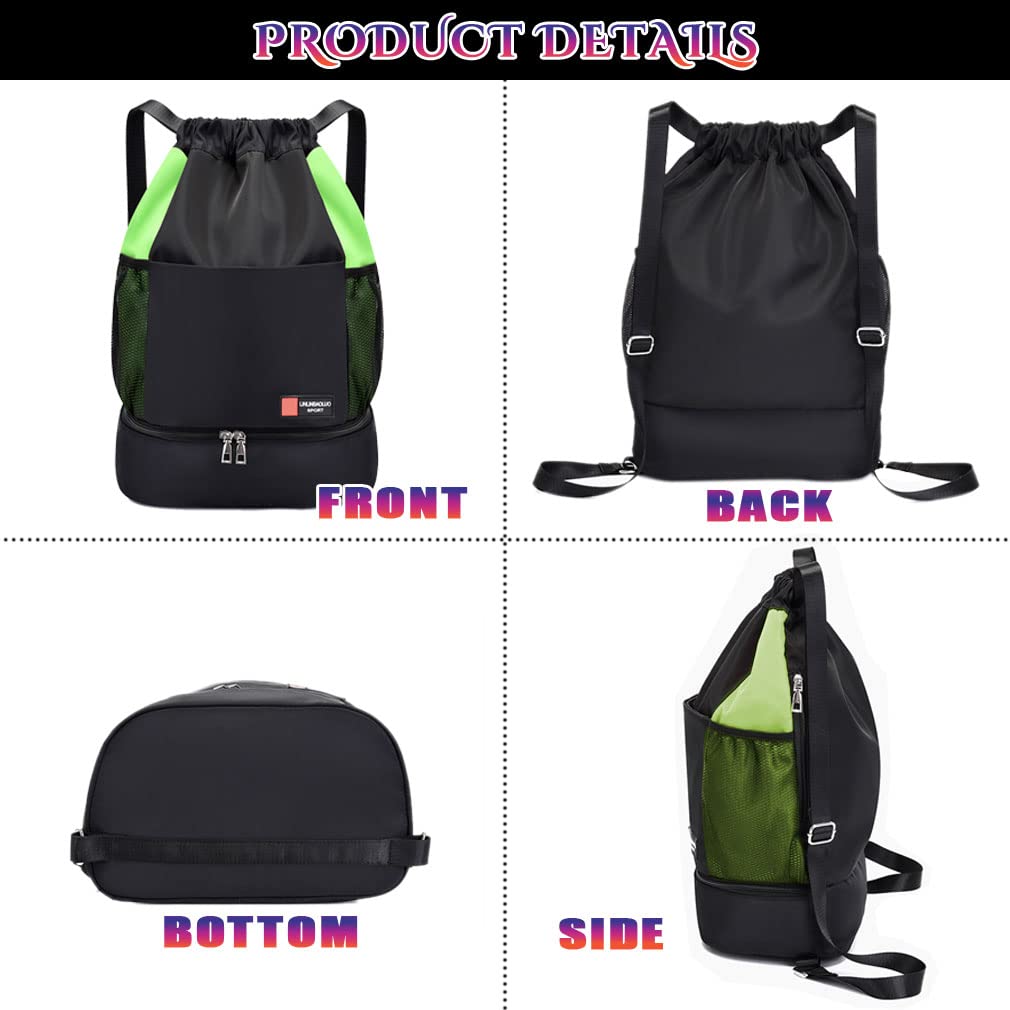 RLGPBON Drawstring Backpack with Shoe Compartment,Dry Wet Gym Bag