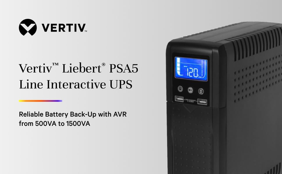 Liebert PSA5 UPS - 1000VA/600W 120V, Line Interactive, AVR, mini tower, 10 outlets, USB Charging, 3 year warranty, Uninterruptible Power Supply, Battery Backup with Surge Protection (PSA5-1000MT120)
