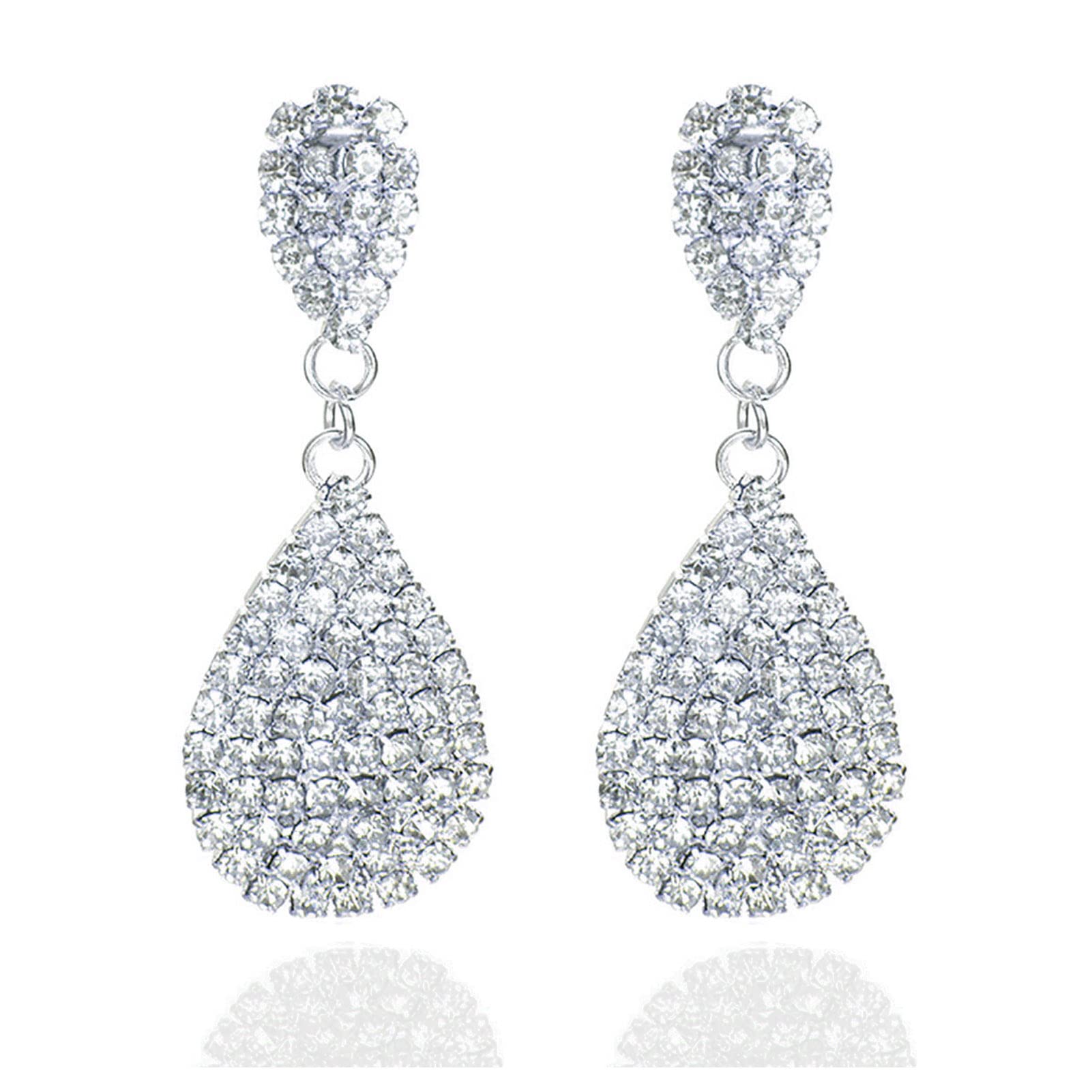 Rhinestone Teardrop Dangle Earrings for Women, Kucheed Sparkly Bridal Bridesmaids Crystal Dangle Drop Earrings,Silver Twinkle Diamond Chandelier Earrings,Fashion Wedding Party Earrings Jewelry