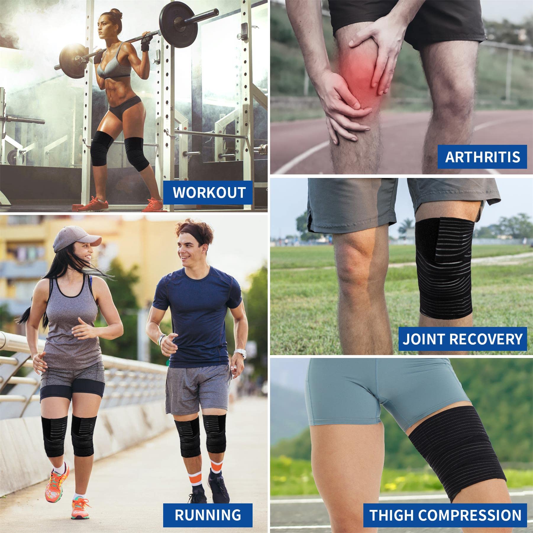 RACELO 2 Pack Sports Knee Brace Wraps for Knee Pain Compression Sleeves Support Bandage for Men and Women