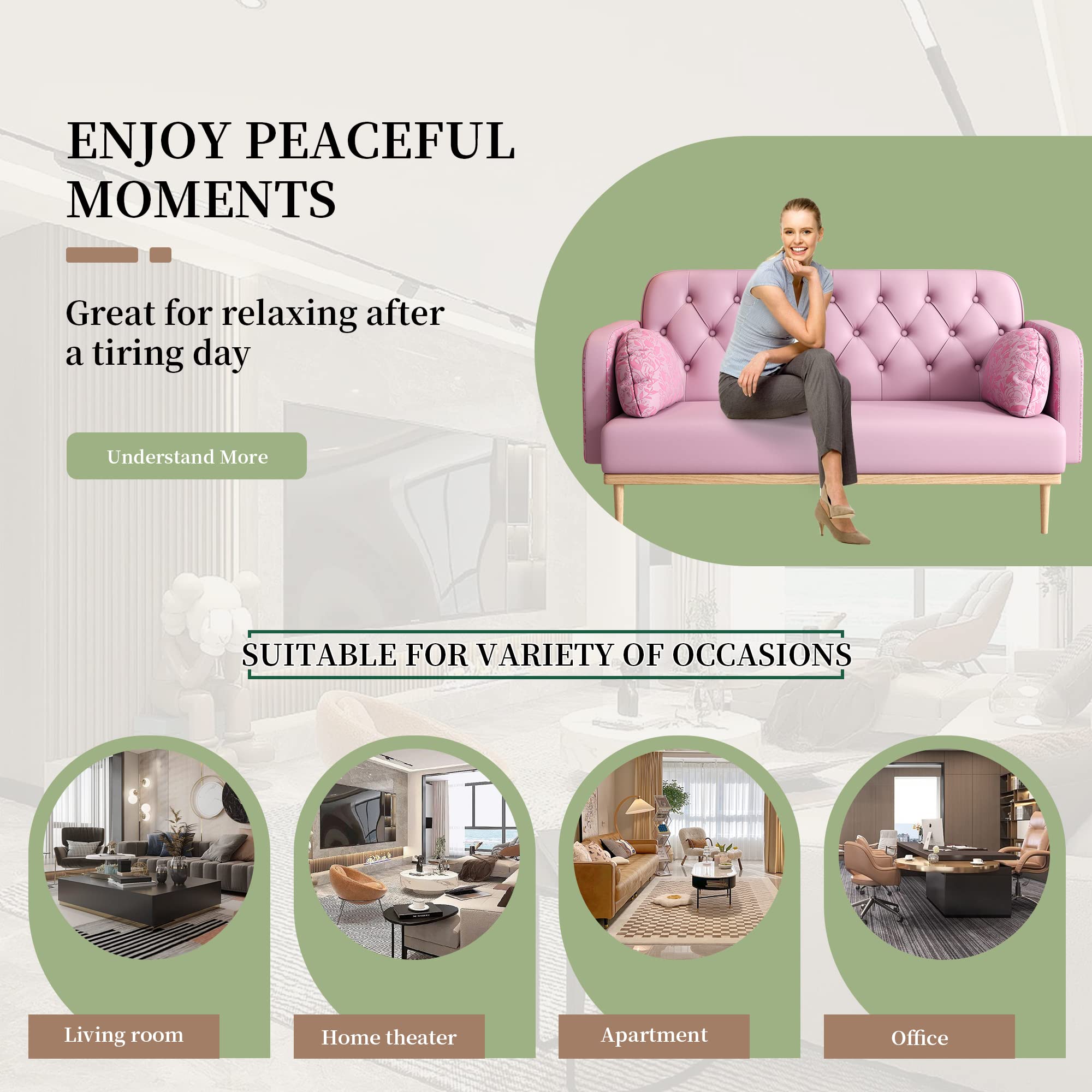 Loveseat Sofa, Mid Century Modern Decor Love Seat Couch, 56" 2-Seater Sofa Double seat Modern Sofa for Living Room, Apartment, Studio,Office & Small Space (Pink)