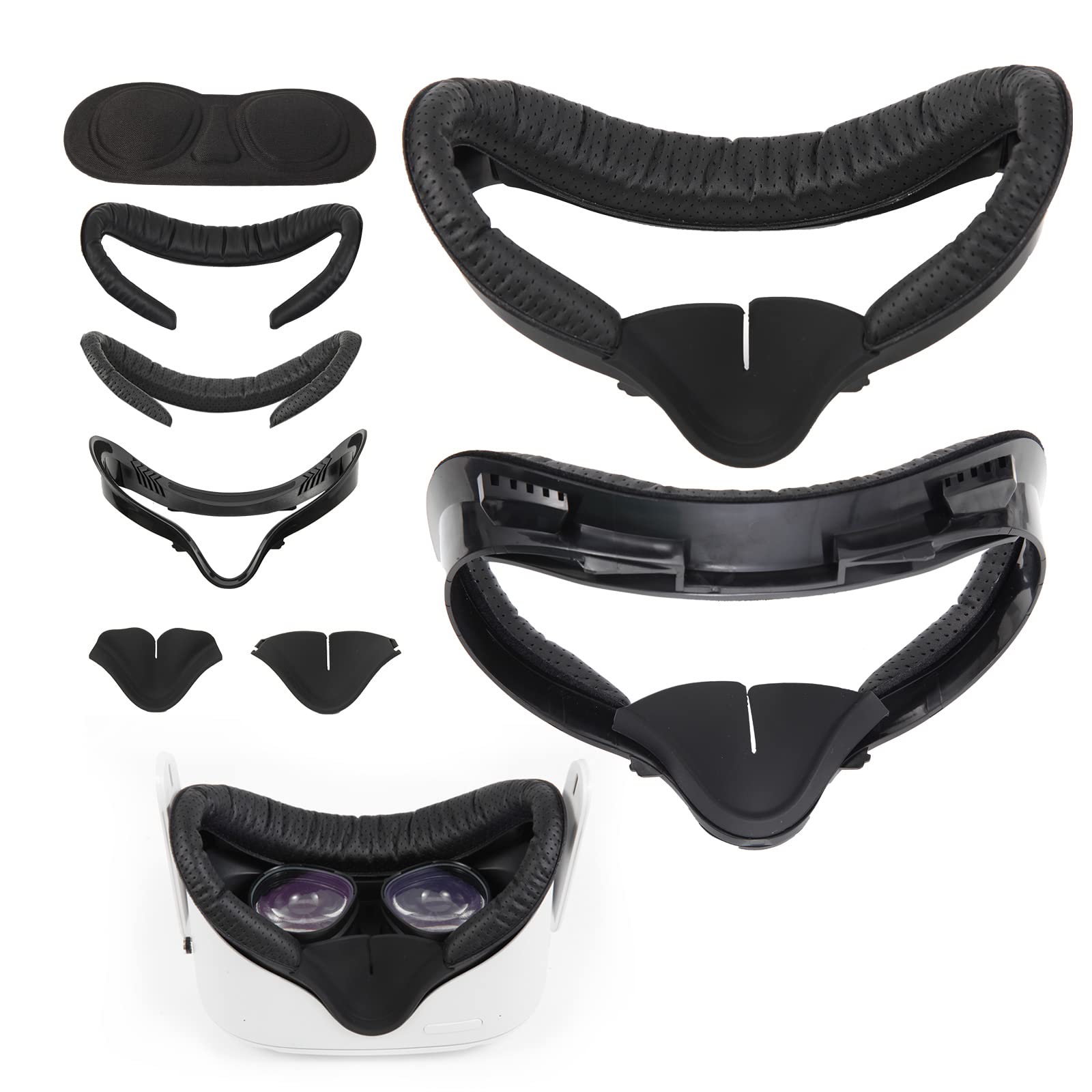 OOAVR Comfortable and Stretchy VR Facial Vent Soft Interface Bracket with Anti-Leakage Light PU Leather Foam Face Replacement Pads,Custom Comfort 6-in-1 Accessories for Oculus Quest 2