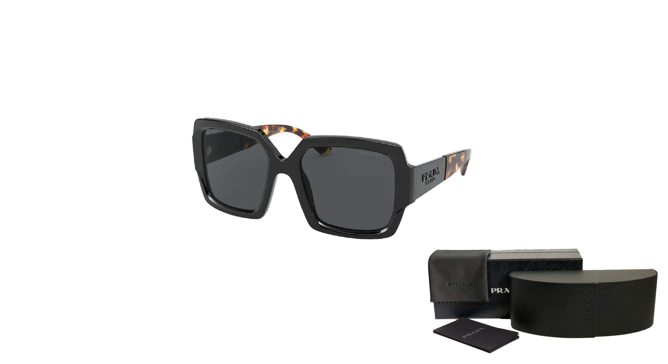 Prada PR21XS 1AB5Z1 54MM Black/Polar Gray Polarized Square Sunglasses for Women + BUNDLE With Designer iWear Eyewear Kit
