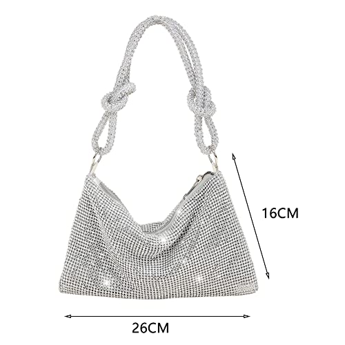 Rhint tch Bag Hobo Bag, Women Shiny Pue Evening Unrarm Shoulr Bags for Dinner Party Wedding
