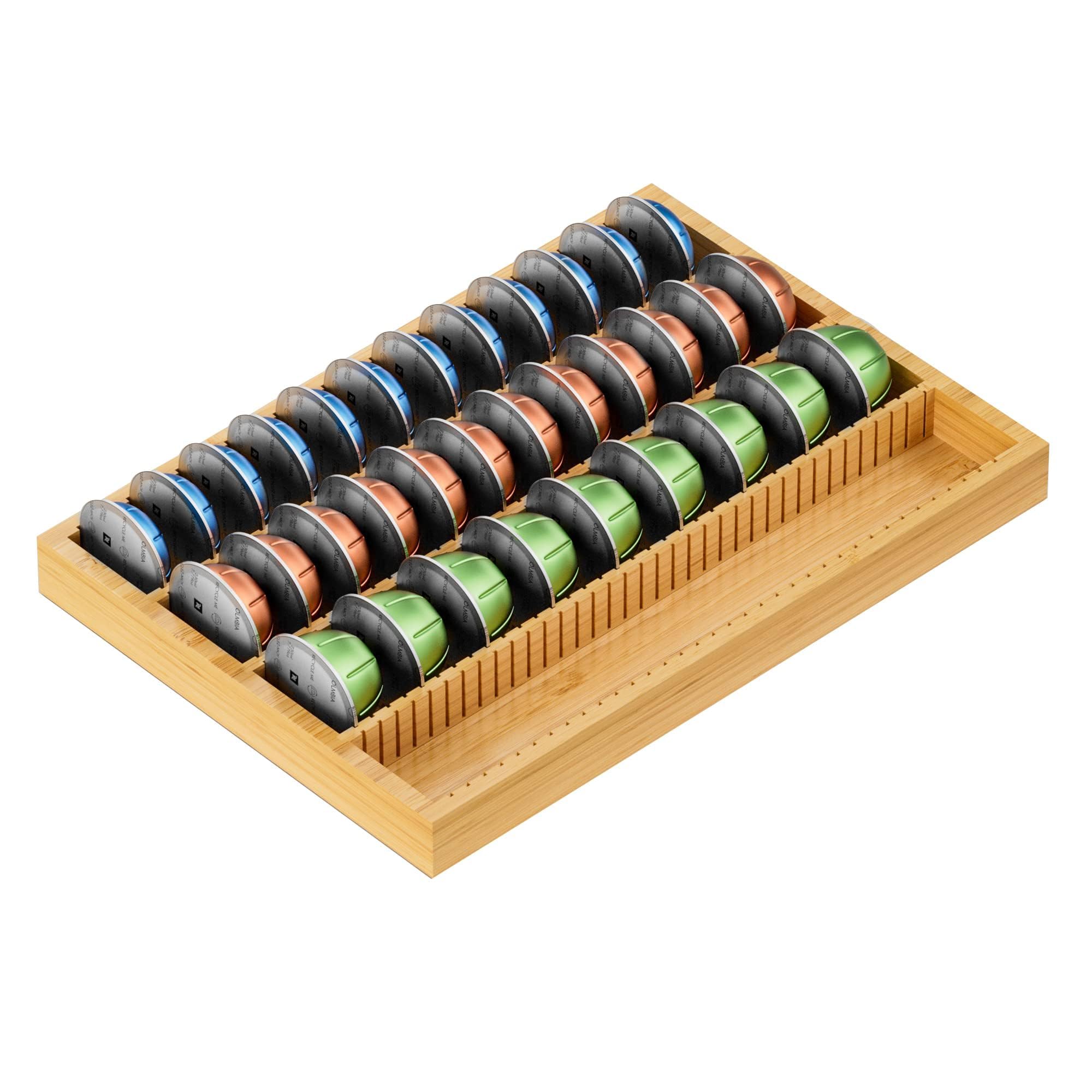 MinBoo Bamboo Coffee Pod Storage Holder Drawer Insert for Counter Compatible Nespresso Vertuo Vertuoline Capsules for Kitchen, Home, Office, Coffee Station