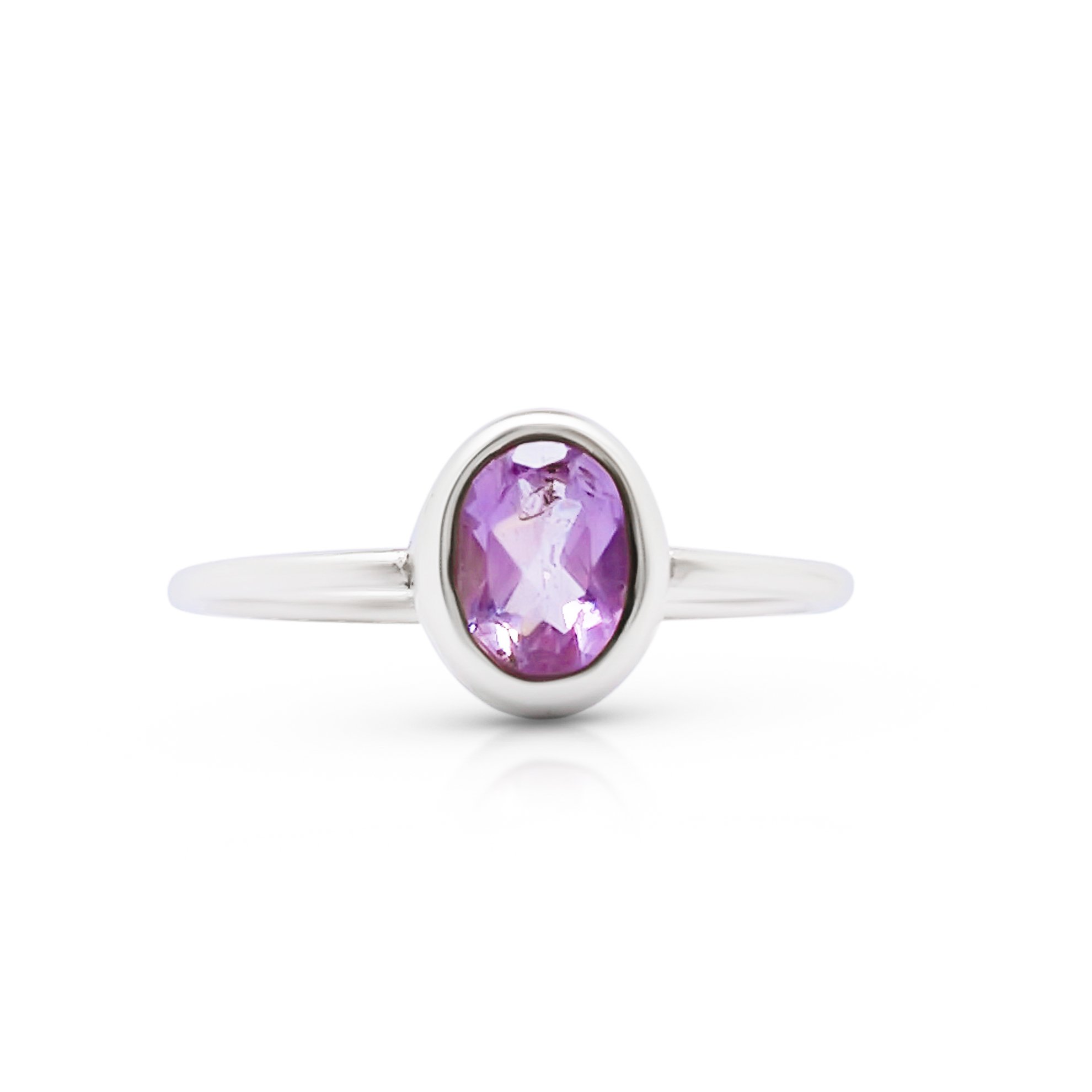 Koral Jewelry Amethyst Vintage Gipsy Delicate Ring 925 Sterling Silver Oval Stone Boho Chic US Size 6 7 8 9 (9)