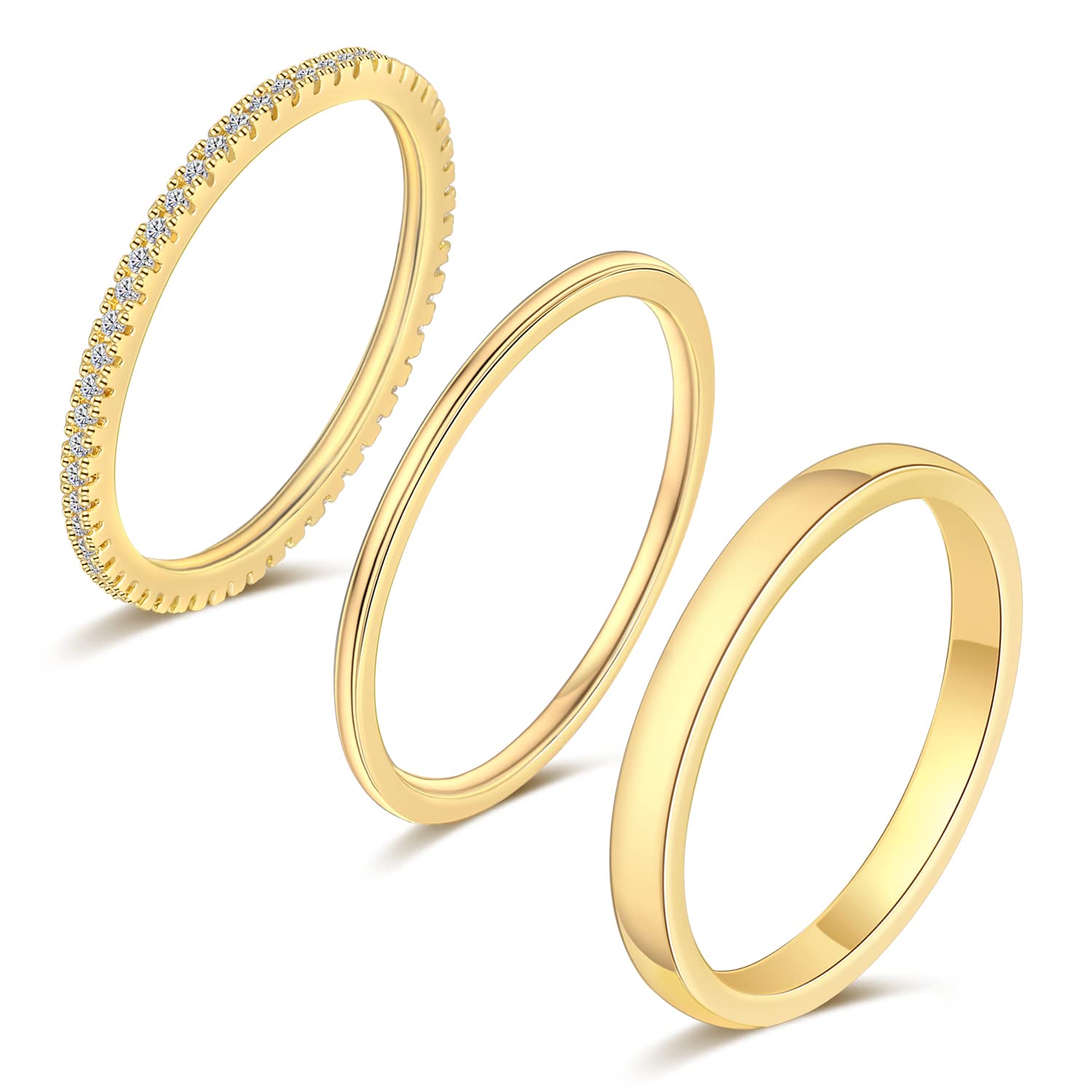 RLMOON 3PCS 14K Gold Plated Rings Stacking Ring for Women Gold Thin Plain Ring Band Stackable Thumb Pointer Finger Ring Statement Comfort Fit Size 7