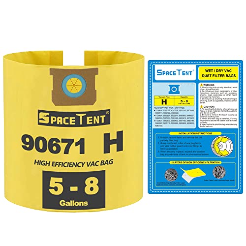 SpaceTent 6 Pack Type H High Efficiency Vacuum Filter Bags Part # 9067133 - Compatible with Shop Vac 5-8 Gallon Wet/Dry Vacs 90671 9067100
