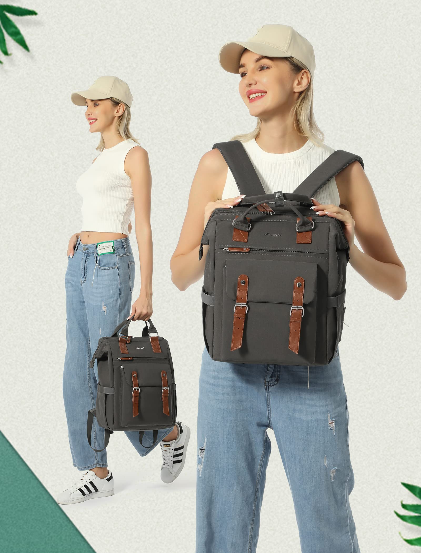 LOVEVOOK Laptop Backpack for Women, Teacher Nurse Bag Work Travel Computer Backpacks Purse,Water Resistant Daypack with USB Charging Port, 17.3 inch