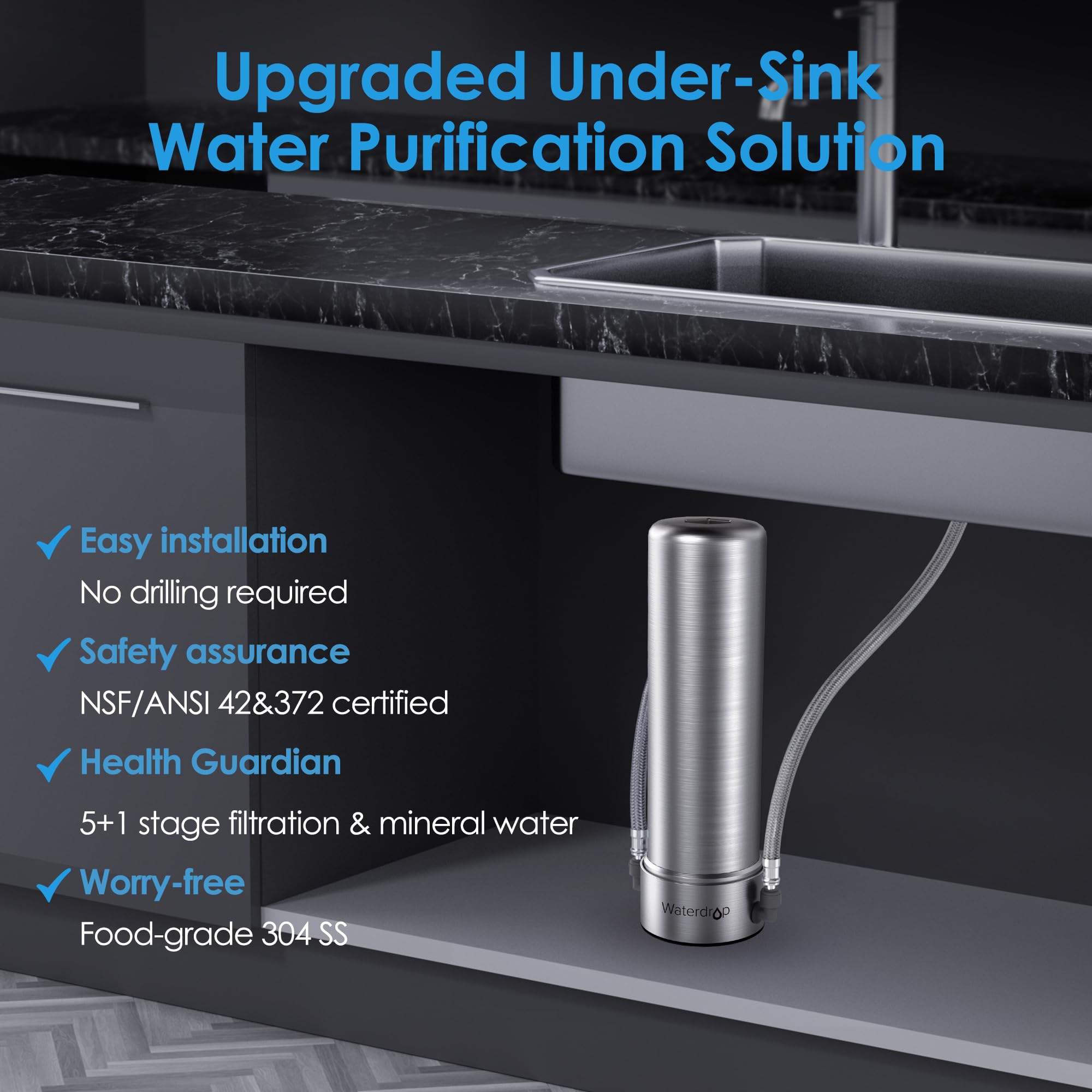 Waterdrop WD-10PP Under Sink Water Filter, Waterdrop TSA & TSB &TSB-CM 3-Stage Under Sink Water Filter System