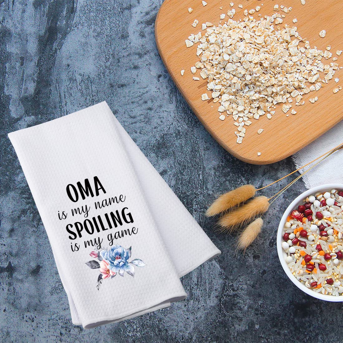 PWHAOO Grandma Oma Kitchen Towel Oma is My Name Spoiling is My Game Kitchen Towel Oma Kitchen Dish Towel (Spoiling Oma Towel)