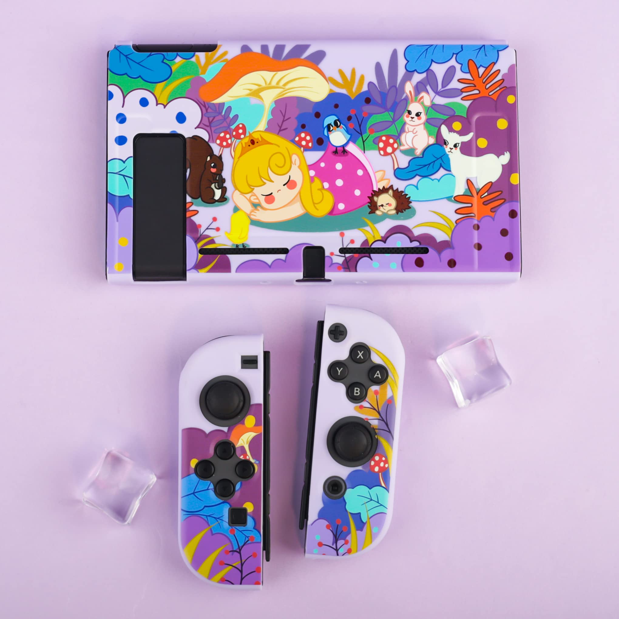 RHOTALL Cute Purple Case Compatible with Nintendo Switch, Protective Case Cover Accessories for Switch Console and Joycon Controller with Anti-Scratch Design - Forest Girl