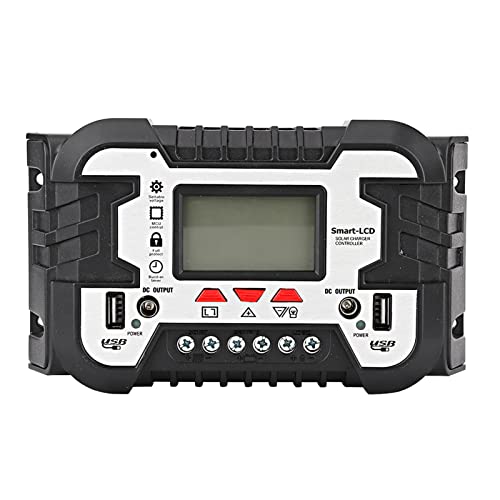 Solar Charge Controller, Solar Charge Controller MPPT Dual USB LCD Display 2.4A 12V24V IP32 Waterproof (50A)