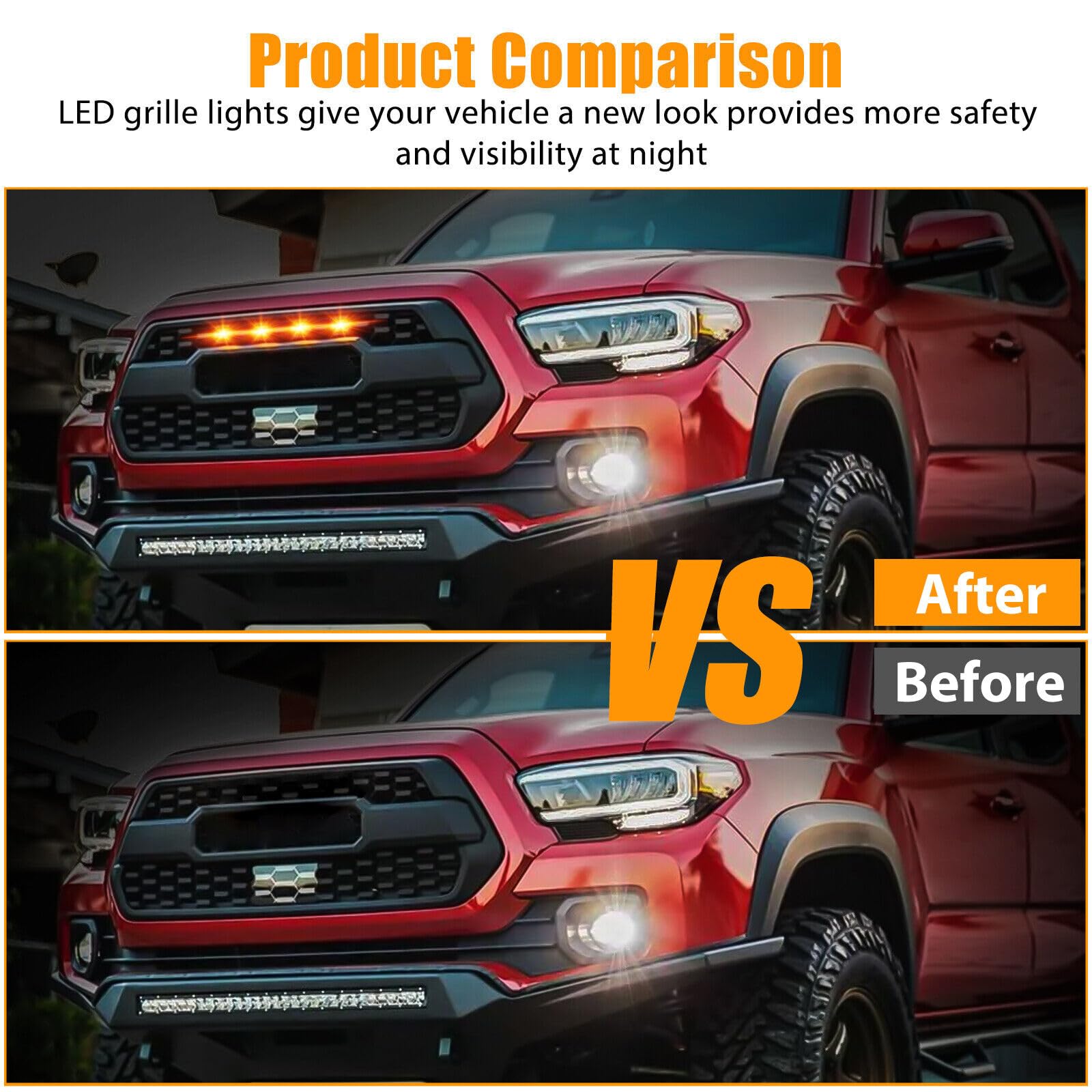 LED Grille Lights 4PCS for Toyota Tacoma TRD PRO 2016-2023 with Fuse and Harness Front Mesh Grille Raptor Lights for Tacoma, Smoke Shell with White Light