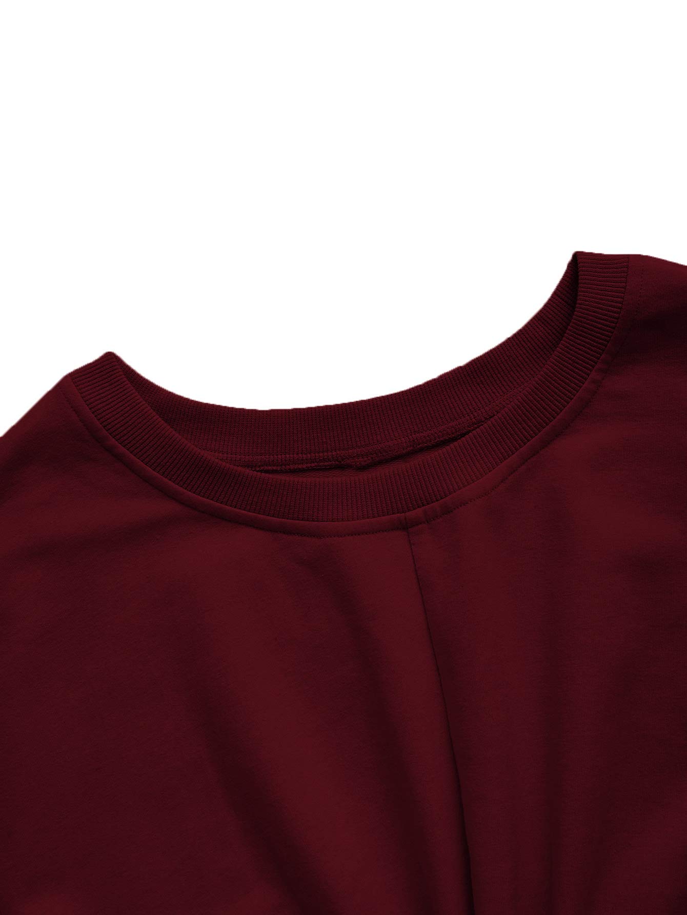 MakeMeChic Women Cute Twist Front Long Sleeve Crop Tops Sweatshirts Burgundy L