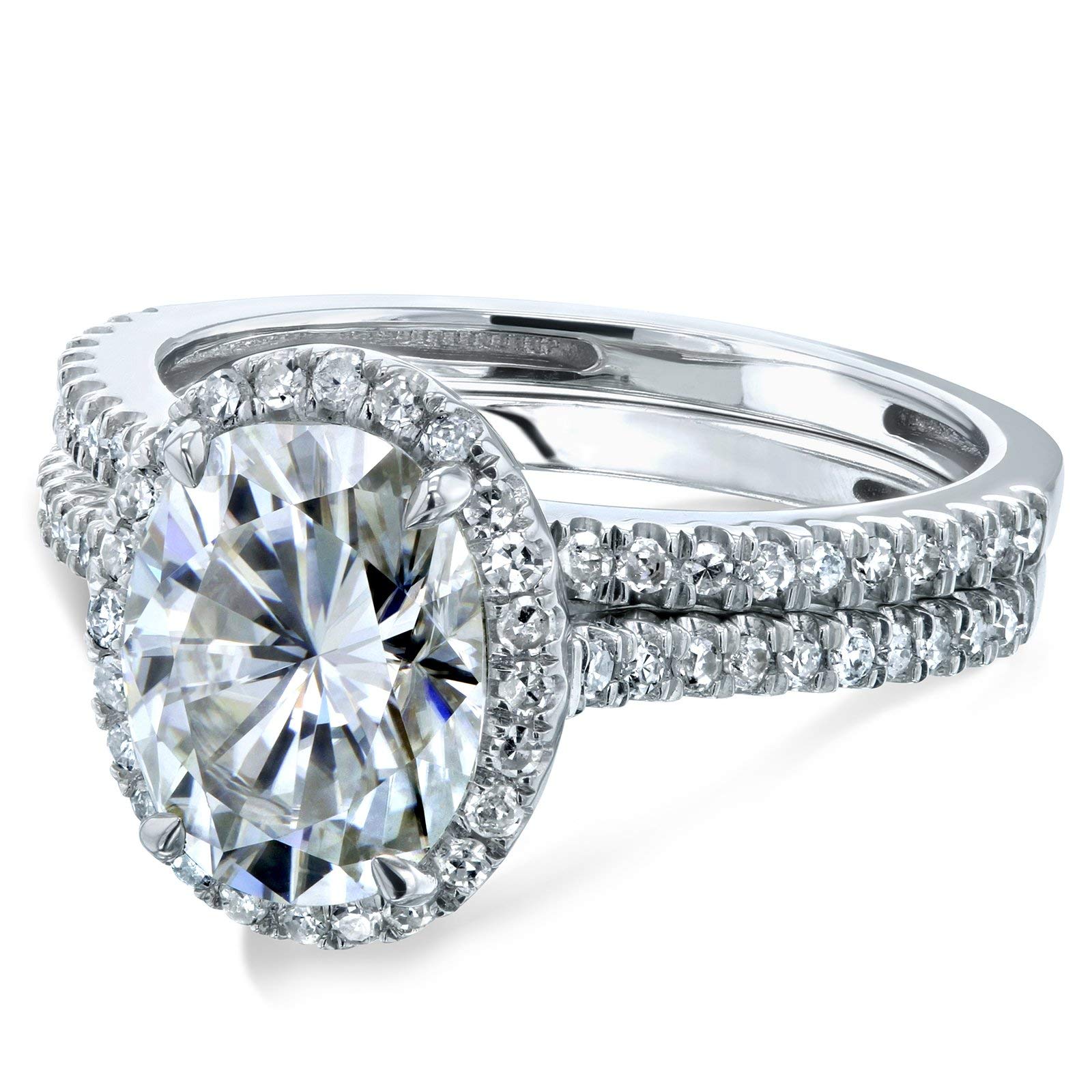 Kobelli Oval Moissanite Halo Bridal Rings Set 2 3/8 CTW 14k White Gold, 9.5
