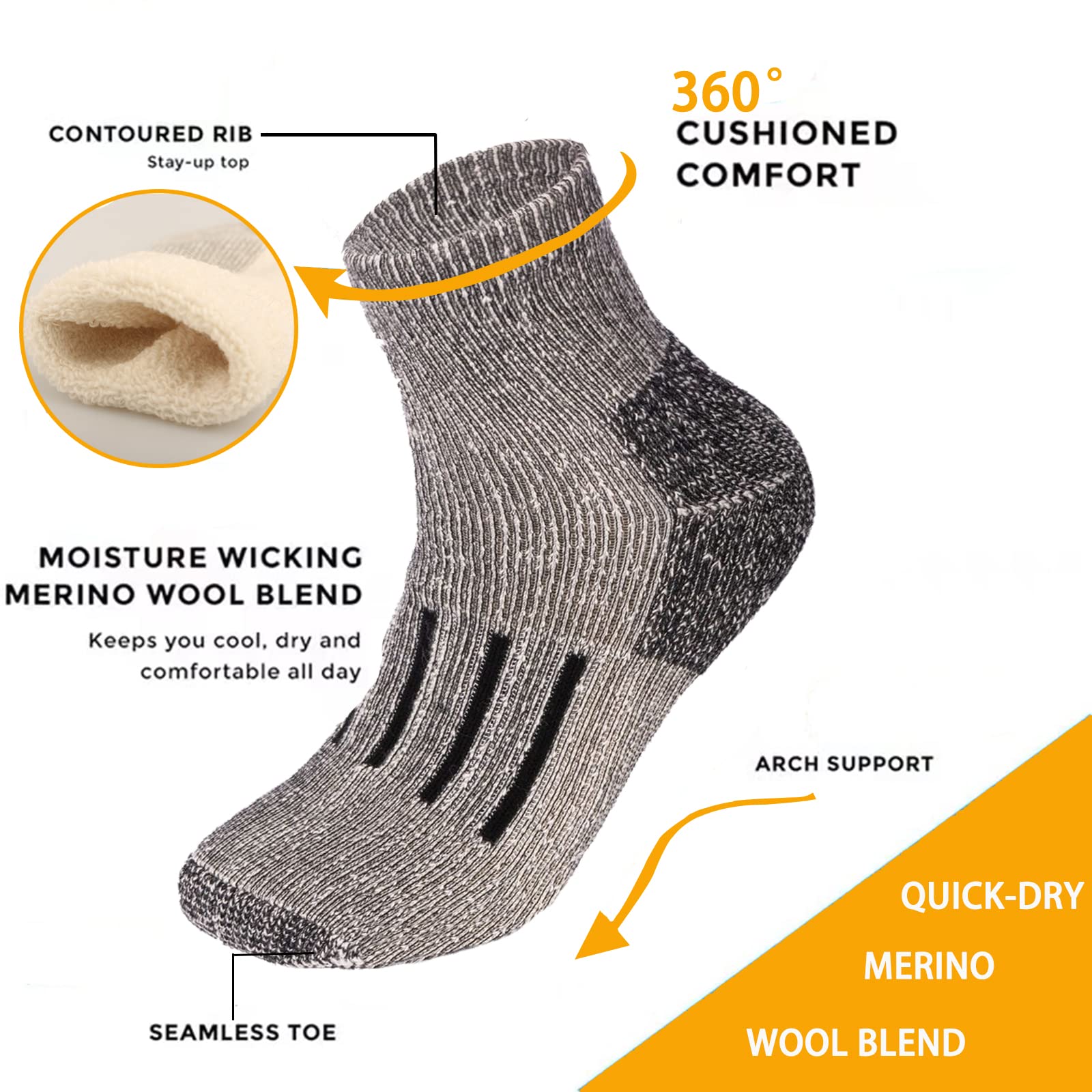 NuanSumm Men's Wool Ankle Socks Outdoor Trail Running Hiking Hiker Winter with Moisture Wicking Control