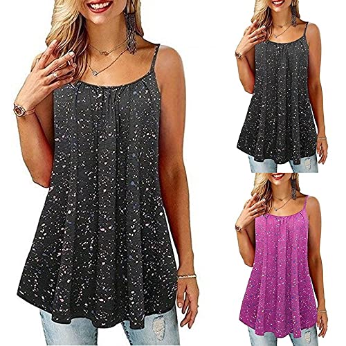 wodceeke Women's Summer Tank Sleeveless Sling T-shirt Casual Loose Solid color Folds Tops (Black,M)