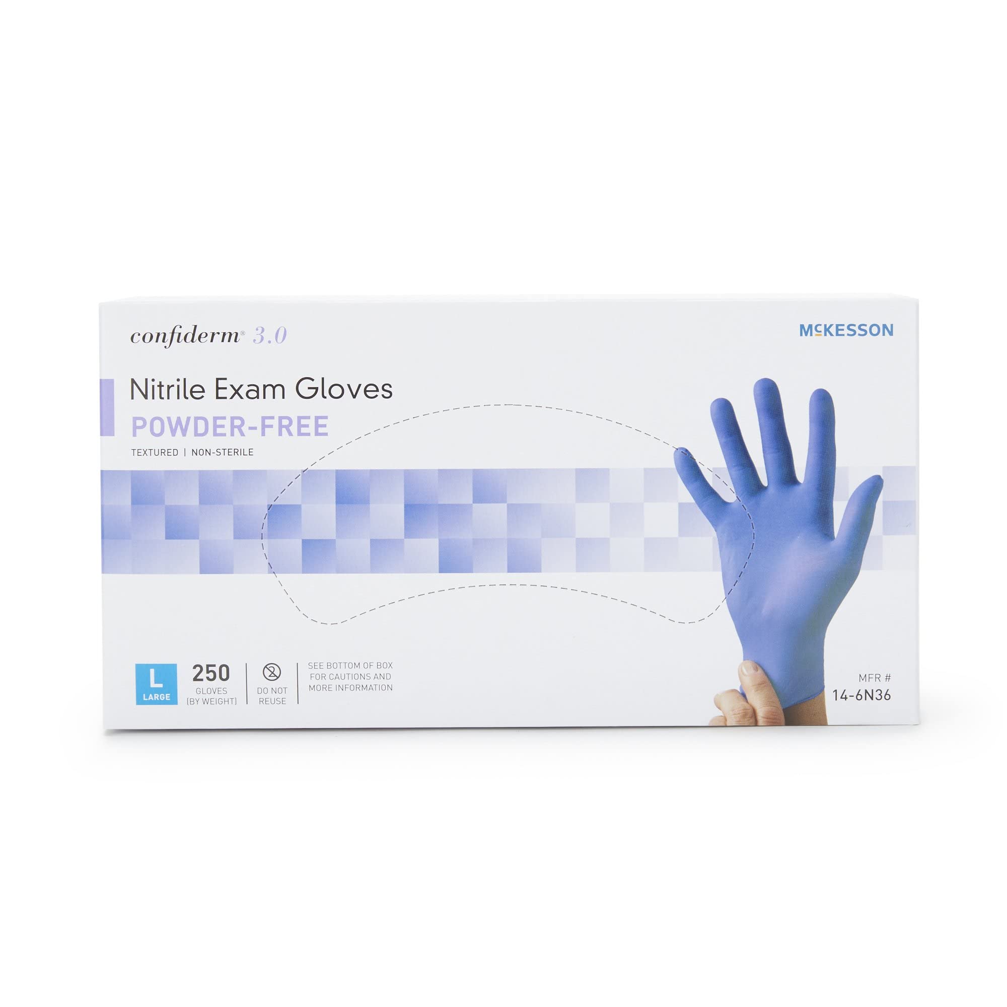 McKesson Confiderm 3.0 Nitrile Exam Gloves - Powder-Free, Latex-Free Medical Gloves, Ambidextrous, Disposable, Non-Sterile - Dark Blue, Size Large, 250 Count, 1 Box