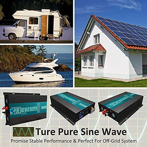 WZRELB Reliable 3000W Pure Sine Wave Solar Power Inverter 48V 120V Off Grid DC to AC Power Converter Generator Home Power Backup