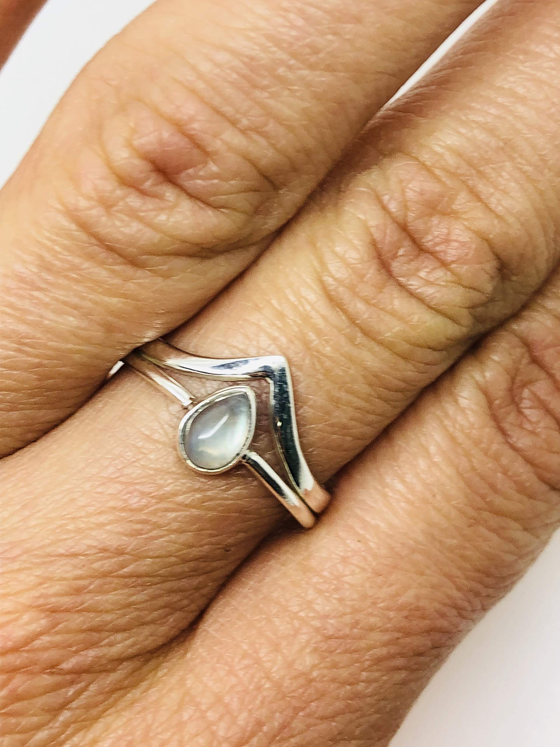Koral Jewelry Moonstone Ethnic Vintage Gipsy Pear Stone Ring 925 Sterling Silver Tribal Boho Chic (9)