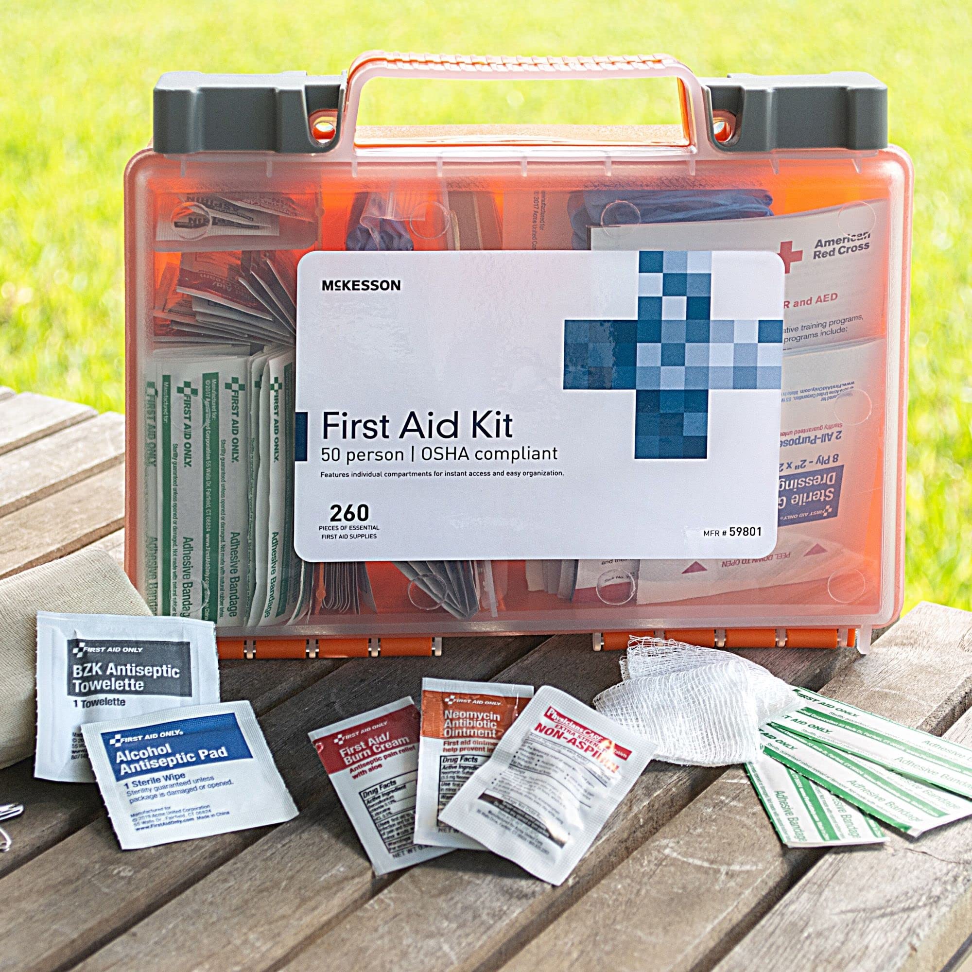 McKesson First Aid Kit, 260 Pieces, OSHA Compliant 50 Person Kit for Car, Home, Office, Camping, Travel