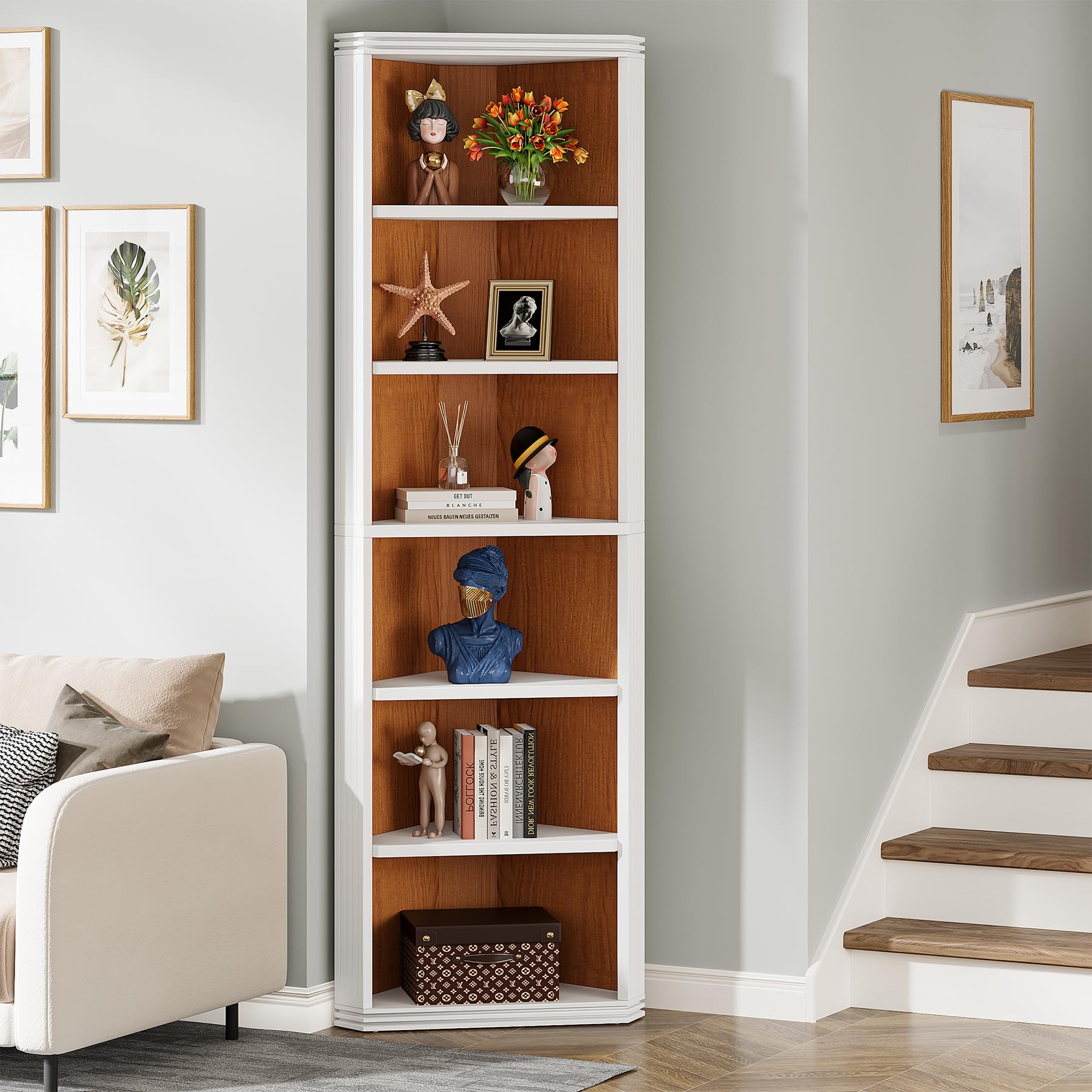 Tribesigns 7-Tier Corner Shelf, 70.87" Tall Corner Bookshelf, Modern White Corner Bookcase, Large Wood Display Shelf for Living Room, Bedroom, Home Office