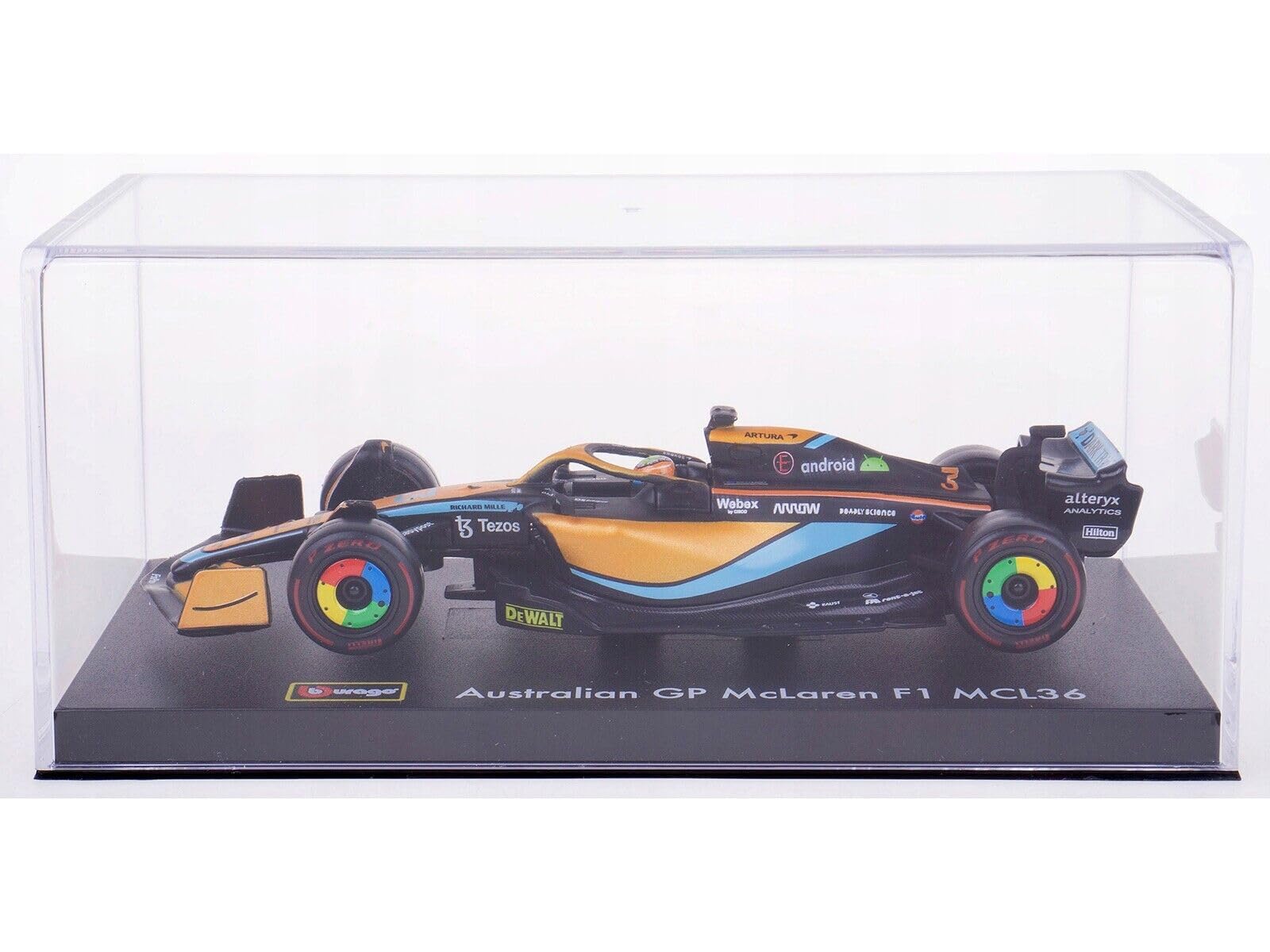 McLaren MCL36#3 Daniel Ricciardo Formula One F1 Australian GP (2022) with Display Case 1/43 Diecast Model Car by Bburago 38064DR