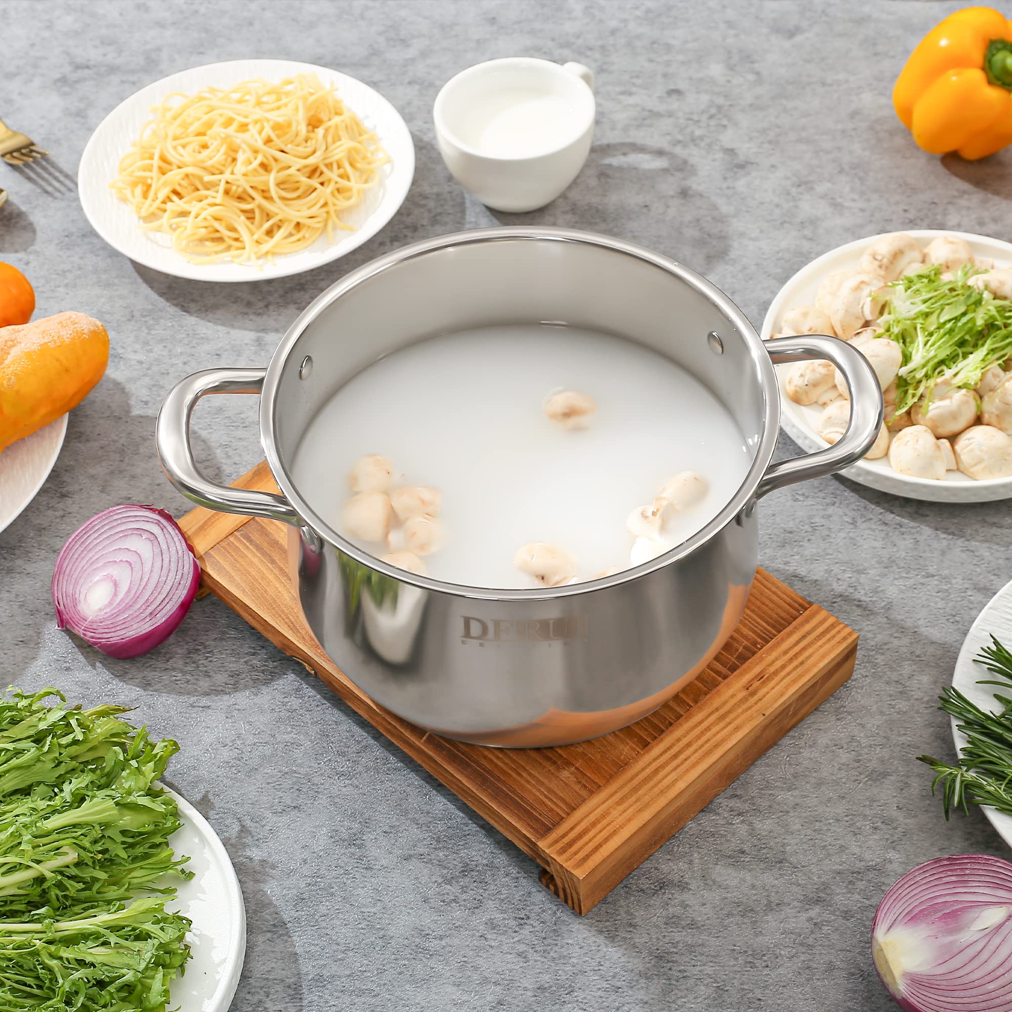 Stock Pots,5 QT Stainless Steel Saucepot with Glass Lid Silver Anti-scalding Handle Stockpot By DERUI CREATION (5QT(9.45โx6.10โ), Silver)