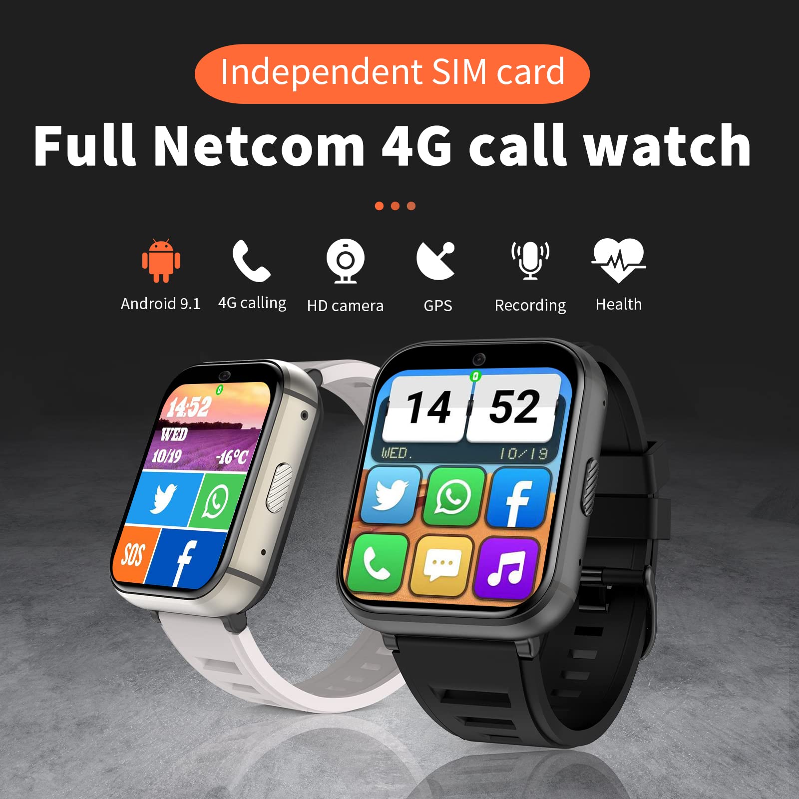 WATCHSDV 2023 4G Smart Watch Phone, Android 9.1 MTK6761 Quad Core 4GB RAM 64GB ROM 1080mAh Smartwatch 2.08" Large Screen Men Watch 5.0MP Camera Bluetooth GPS Fitness Activity Tracker