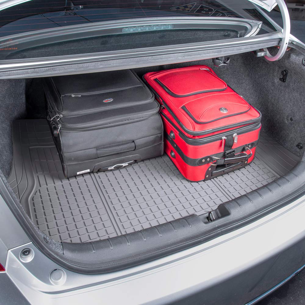 Motor Trend FlexTough Advanced Gray Rubber Car Floor Mats with Cargo Liner Full Set - Front & Rear Combo Trim to Fit Floor Mats for Cars Van SUV, All Weather Automotive Floor Liners