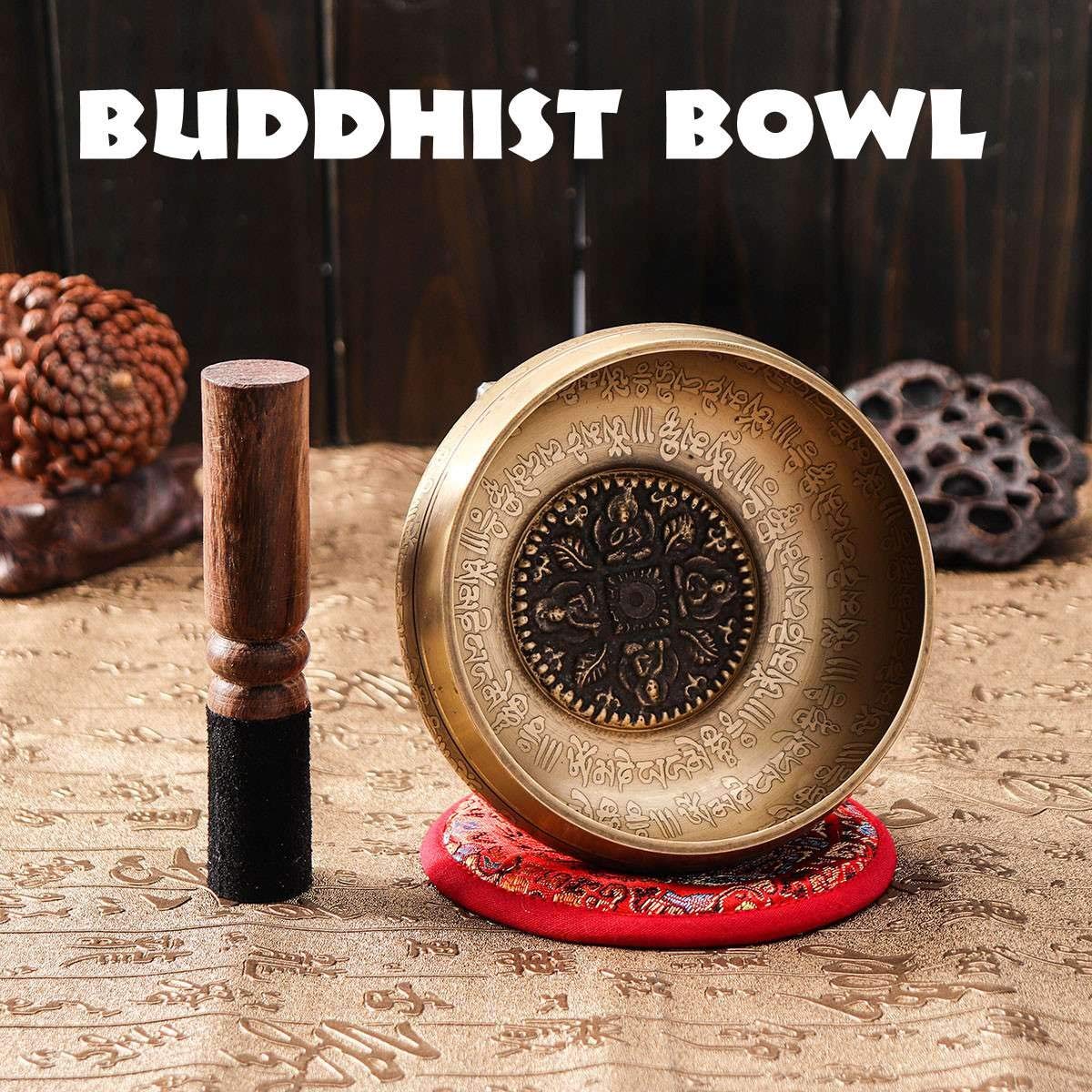 TJLSS Tibetan Meditation Singing Bowl Nepalese Buddhist Chanting Bowl Buddhist Sound Bowl Mallet Mat Copper Handmade Carft