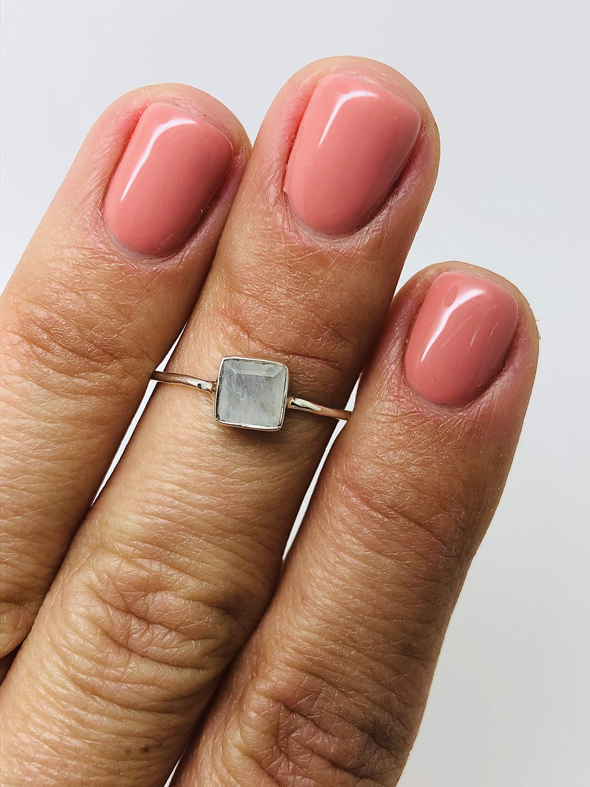 Koral Jewelry Square Moonstone Stone Delicate Ring 925 Sterling Silver Vintage Boho Chic (8)
