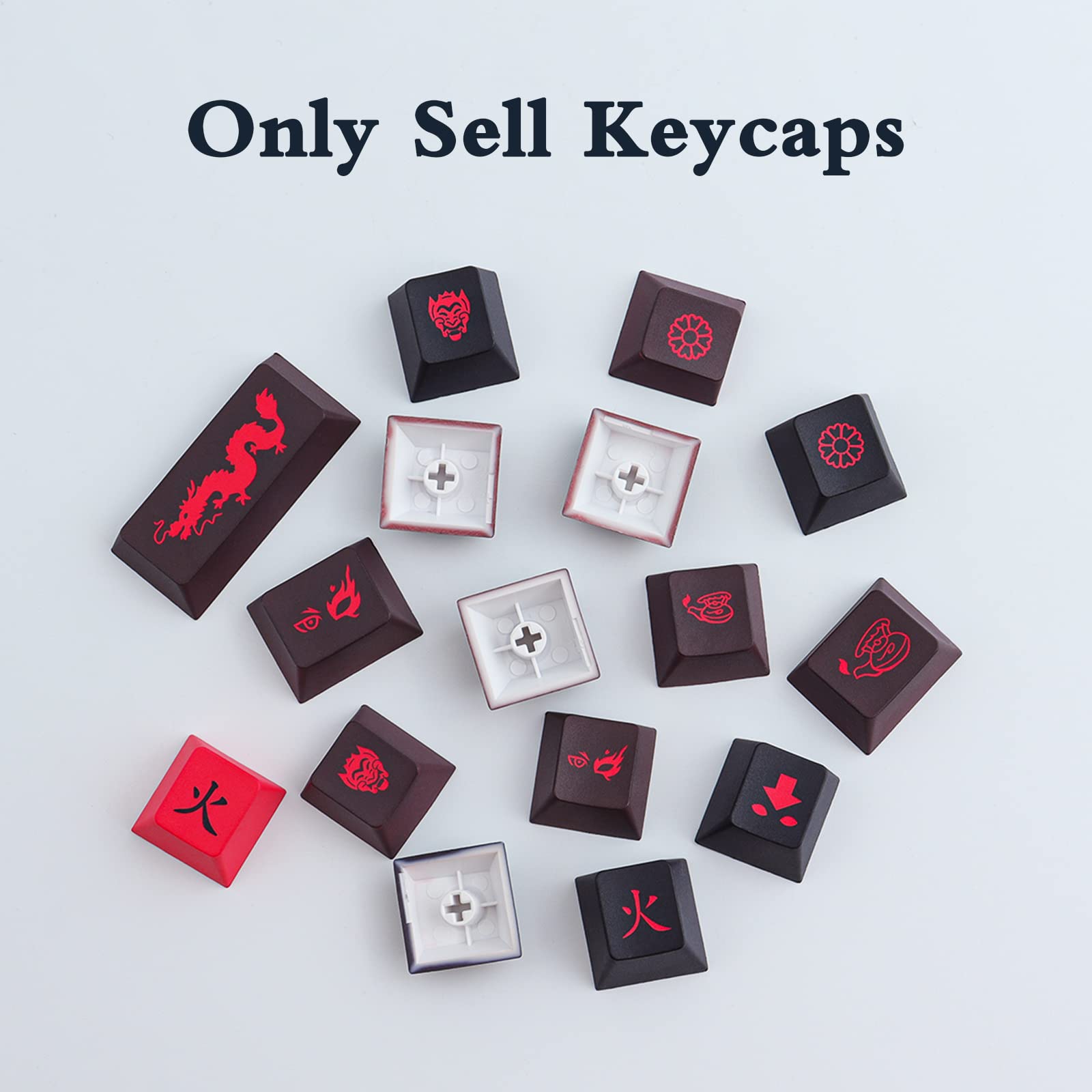 PBT Keycaps 129 Keys Dye-Sublimation Cherry Profile Keycaps Red Dragon Keycaps for Cherry Gateron Mx Switches Mechanical Gaming Keyboard