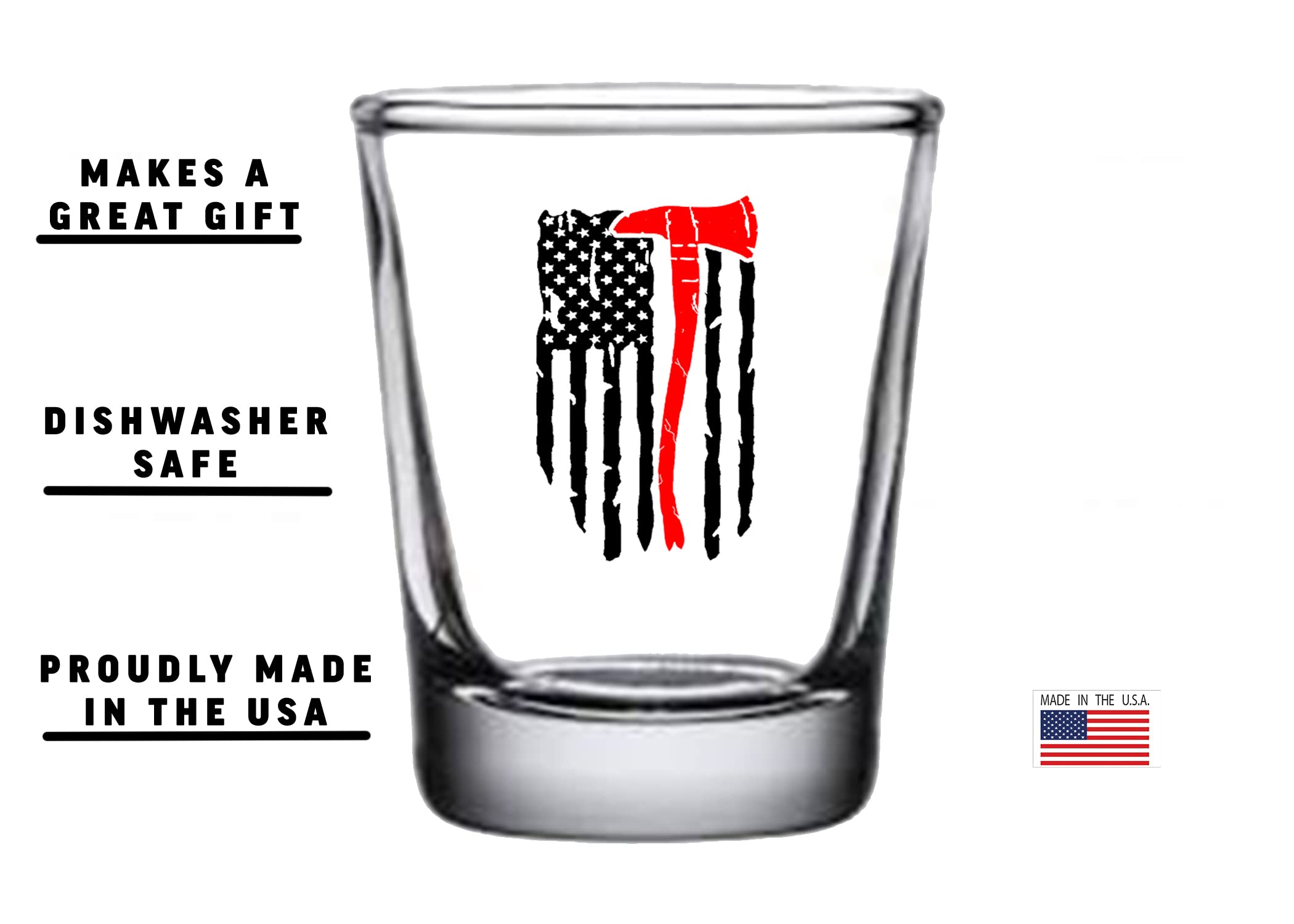 Rogue River Tactical Tattered Wavy Distressed Thin Red Line Flag Ax Axe Shot Glass Gift For Fire Fighter Firefighter FD Fire Department