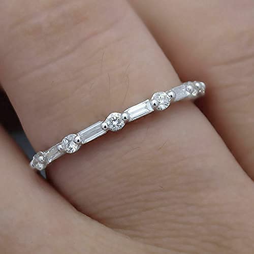 RITZIN 1.20TCW White Baguette Moissanite Diamond Eternity Handmade Moissanite Diamond Engagement Band Anniversary Band 925 Sterling Silver (5)