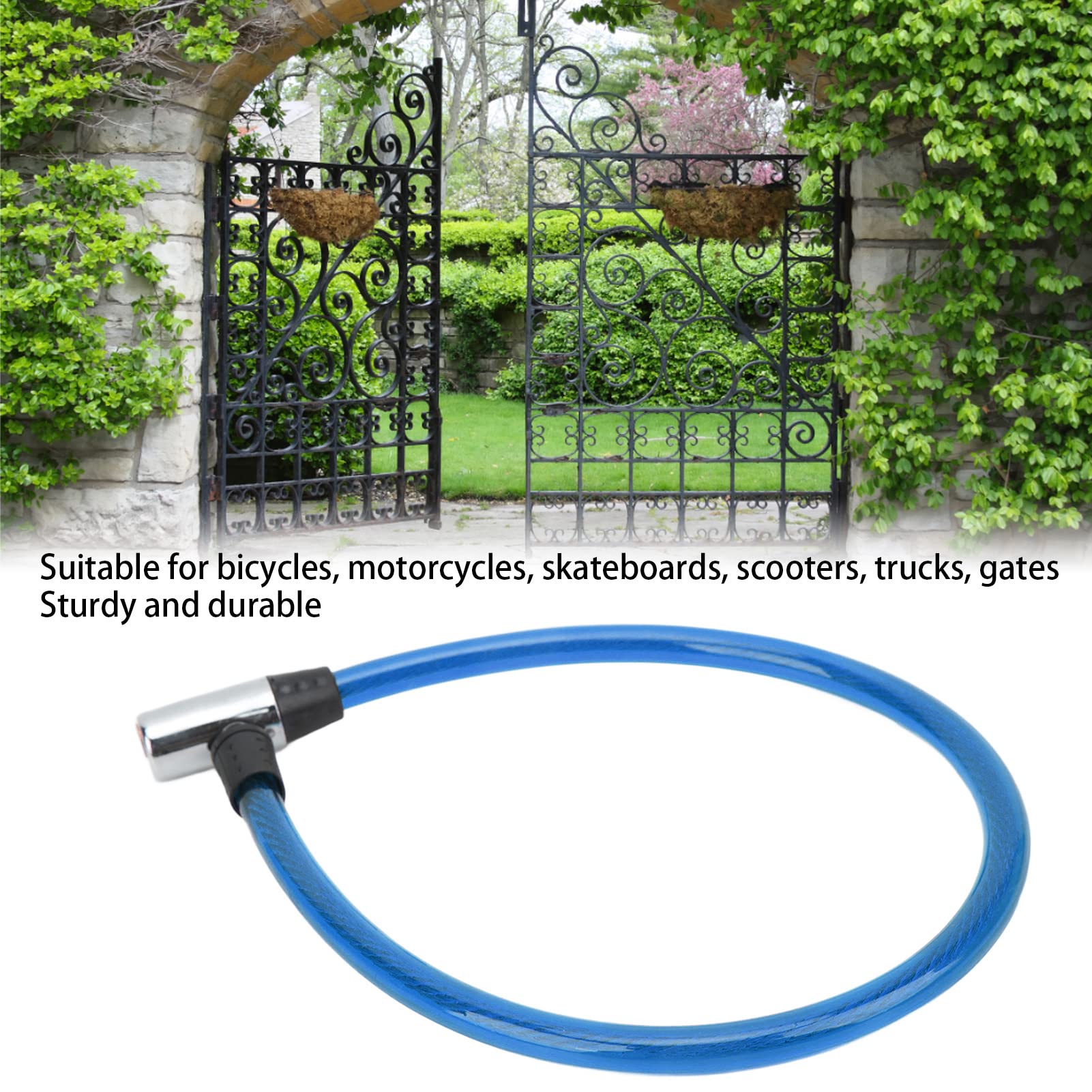 Qqmora Bicycle Lock Cable, Cable Lock Two Keys for Bike for Motorcycle for Gate(Blue)
