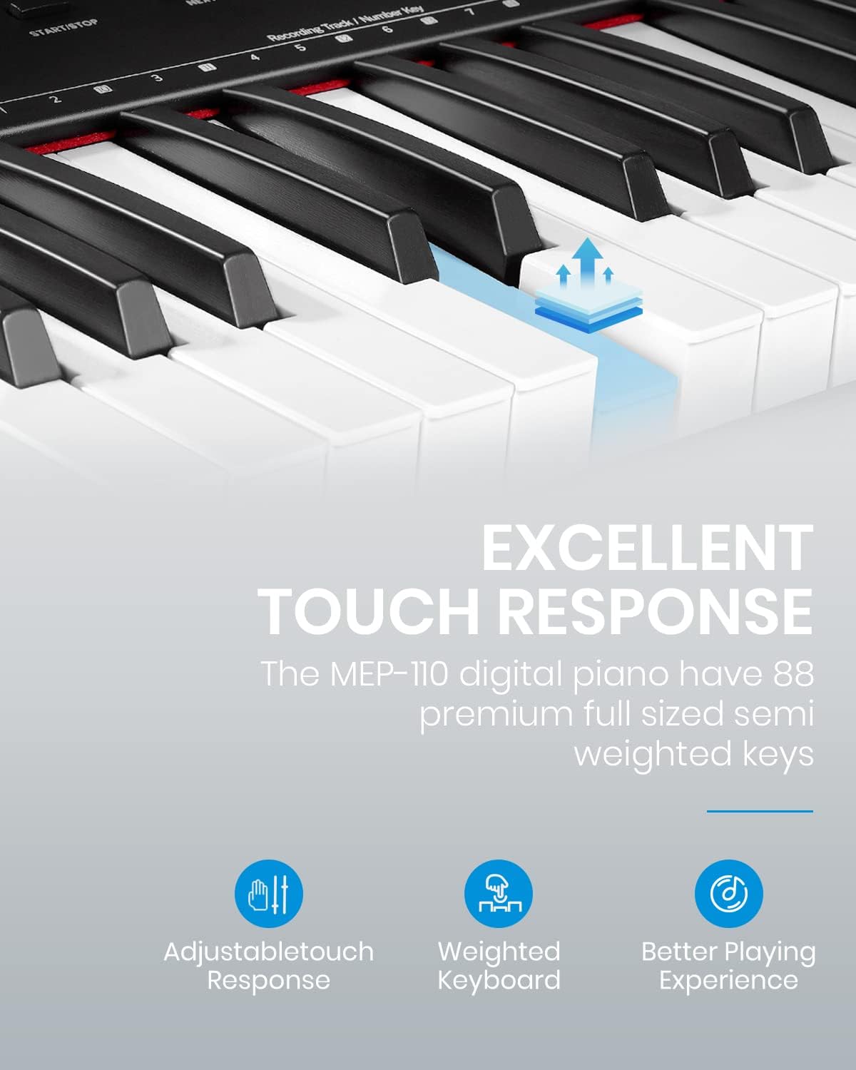 Moukey Beginner 88 Key Full-Size Semi-Weighted Electric Keyboard, MEP-110 Digital Piano+ Stand