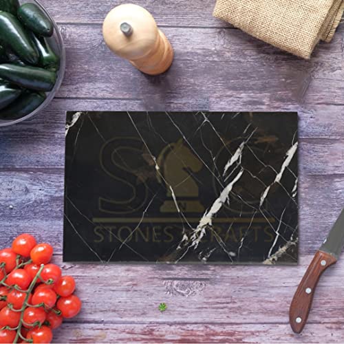 STONES & CRAFTS Marble cutting Board - Marble Chopping Board | Black Cheese Board , Butcher Block with Non-Slip Rubber, Marble Serving Tray for Breakfast , Snacks, Pastries Marble Slab - 8 x 11