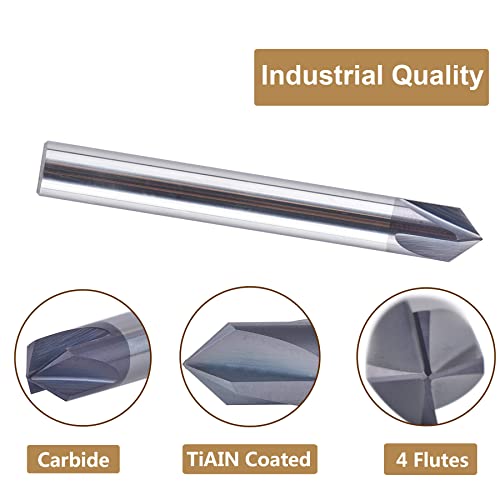 Spetool 90 Degree Carbide V Bits with Tiain Coated 4 Flutes, Chamfer End Mill for Caving V Groove and Sign
