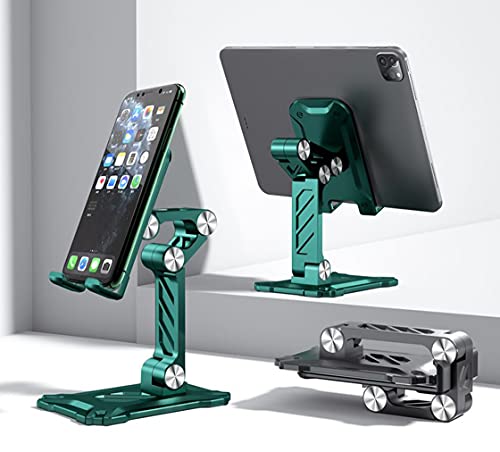 ZiXuan Cell Phone Stand for Desk.Desktop Office Phone Stand Alloy Foldable Angle&Height Adjustable Phone Holder Compatible with 4.7inch-13inch Smartphone/iPad/Tablet. (Green)