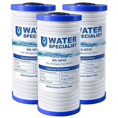 Waterspecialist AP810 Whole House Water Filter, Replacement for 3M Aqua-Pure AP810, AP801, AP811, Whirlpool WHKF-GD25BB, WHKF-DWHBB, 5 Micron, 10" x 4.5", Well & Tap Water Filter, Pack of 3