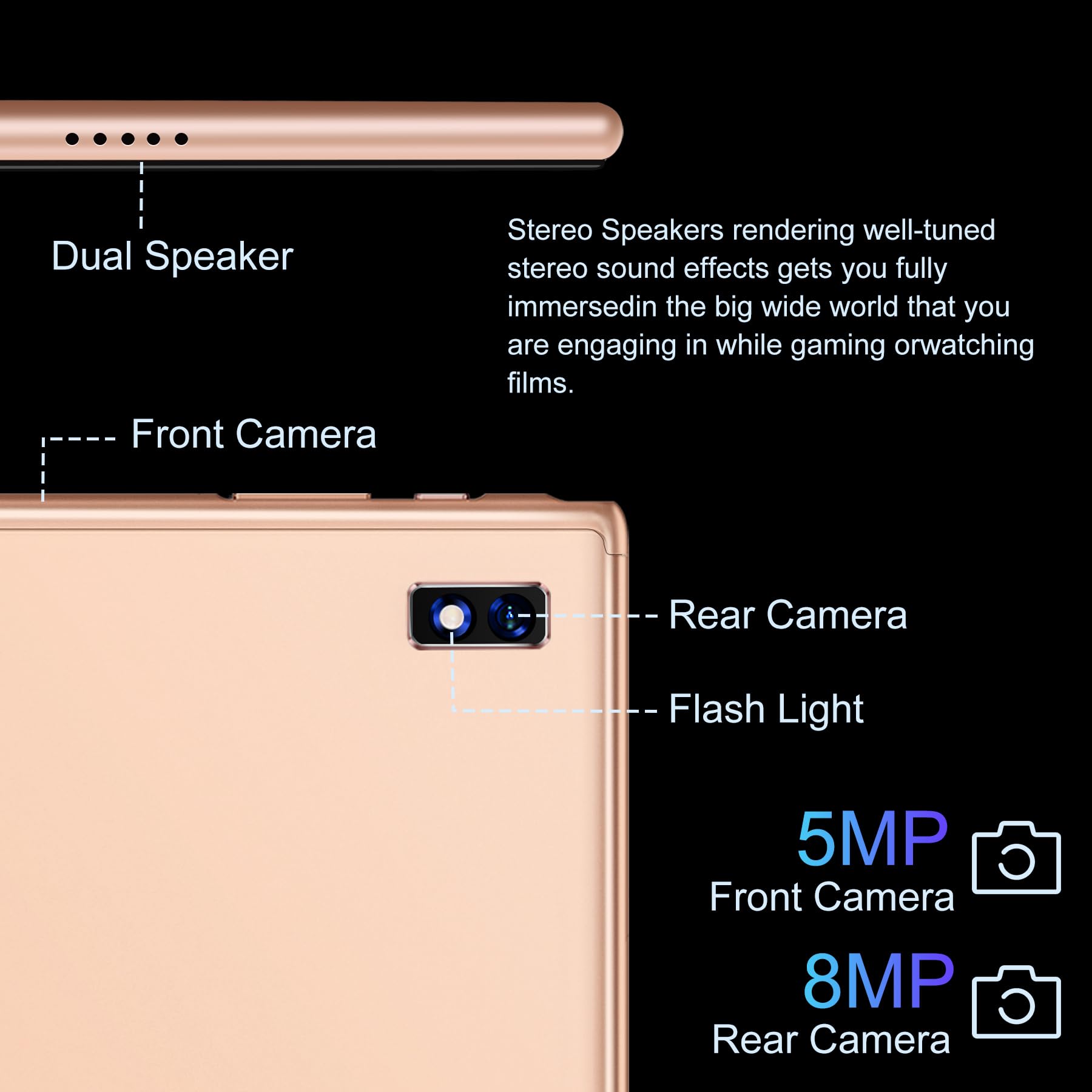 πππ§π ππ Android 12 Tablet 10.1 Inch 2023 Newest Tablets, 4GB + 64GB (Max 128G) 8000mAh Battery with Bluetooth Keyboard | Mouse | GPS | Dual Camera | Case | WiFi support and More - A6 (Gold)