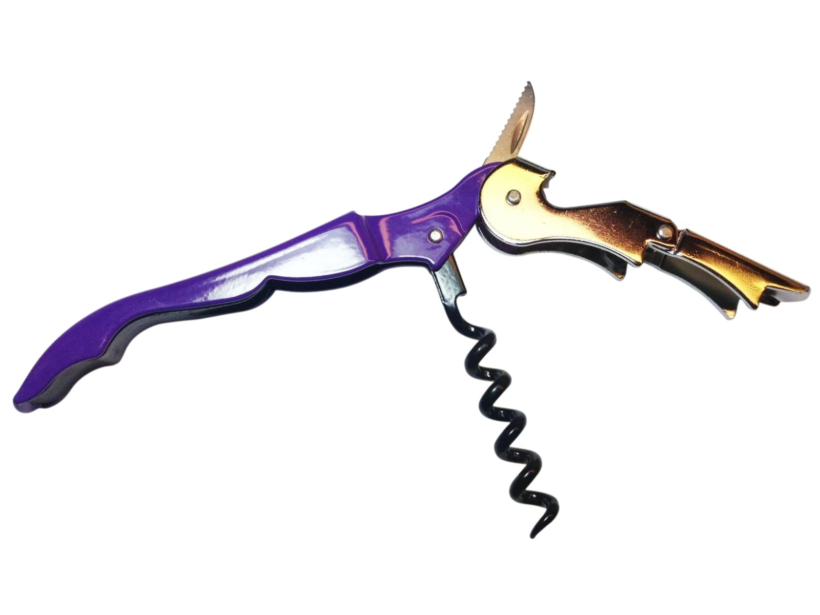 Purple Corkscrew Doubled Hinged Waiters Wine Key Bottle Opener with Foil Cutter